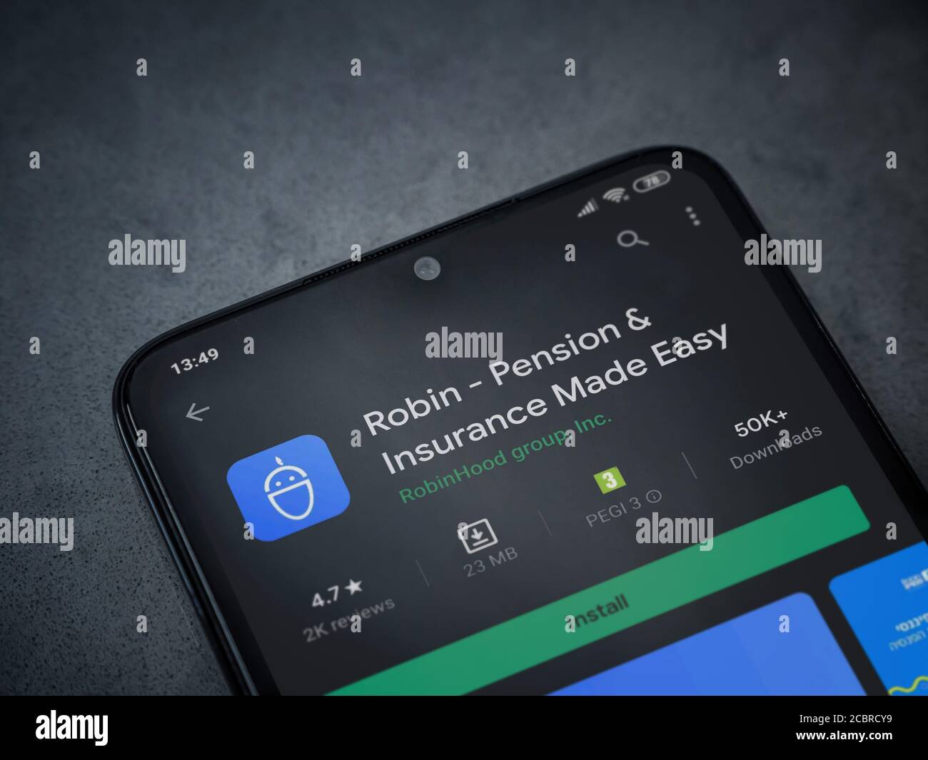 Lod, Israel - July 8, 2020: Robin app play store page on the display of ...
