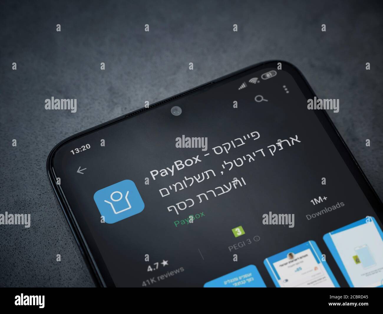 Lod, Israel - July 8, 2020: PayBox app play store page on the display ...