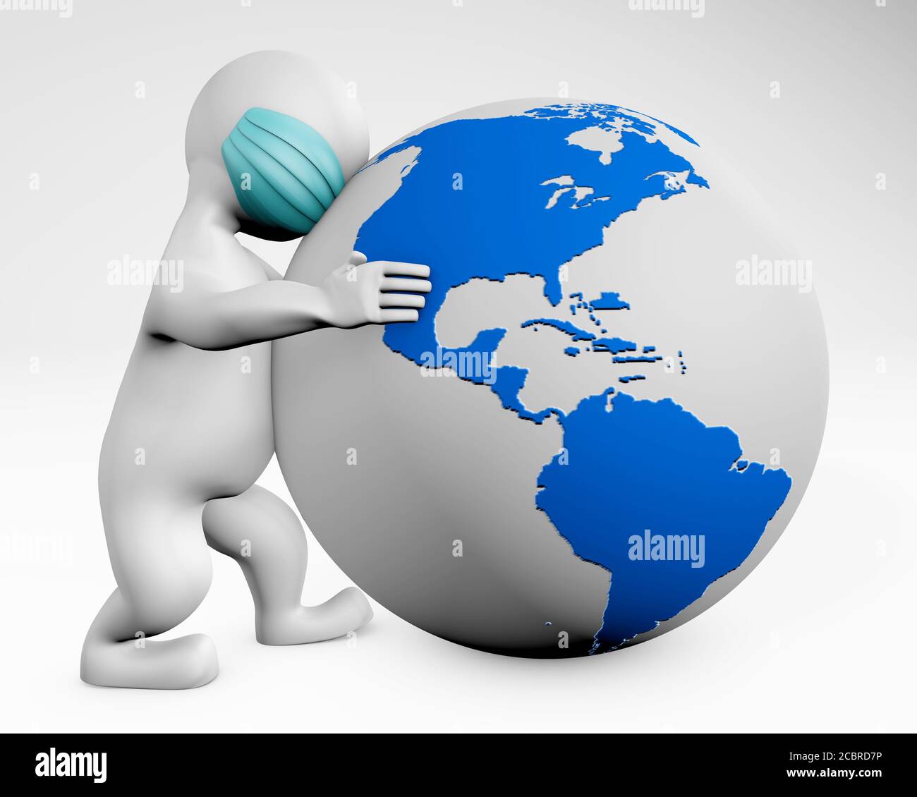 Man with mask caring for the planet 3d rendering isolated on white ...
