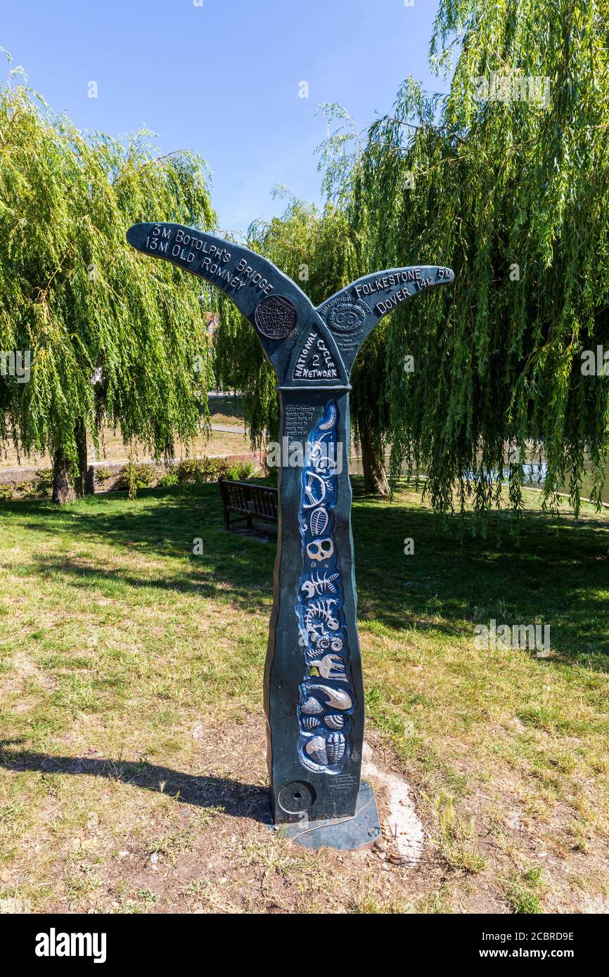 The National Cycle Network route sign along the Royal Military Canal at ...