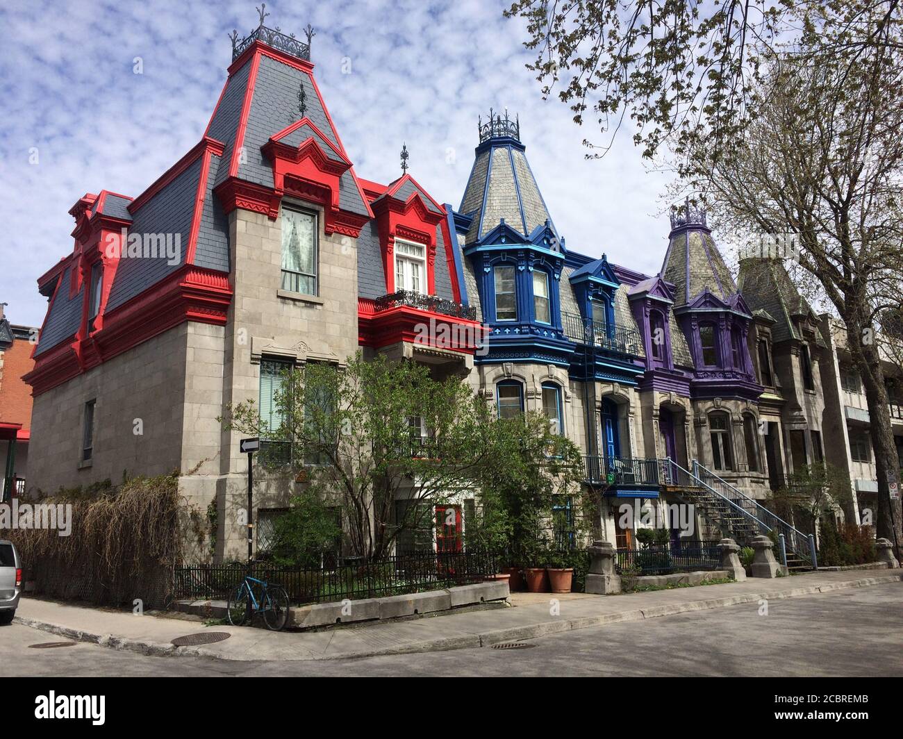 Colourful Victorian style houses facing Saint Louis Square. Montreal ...