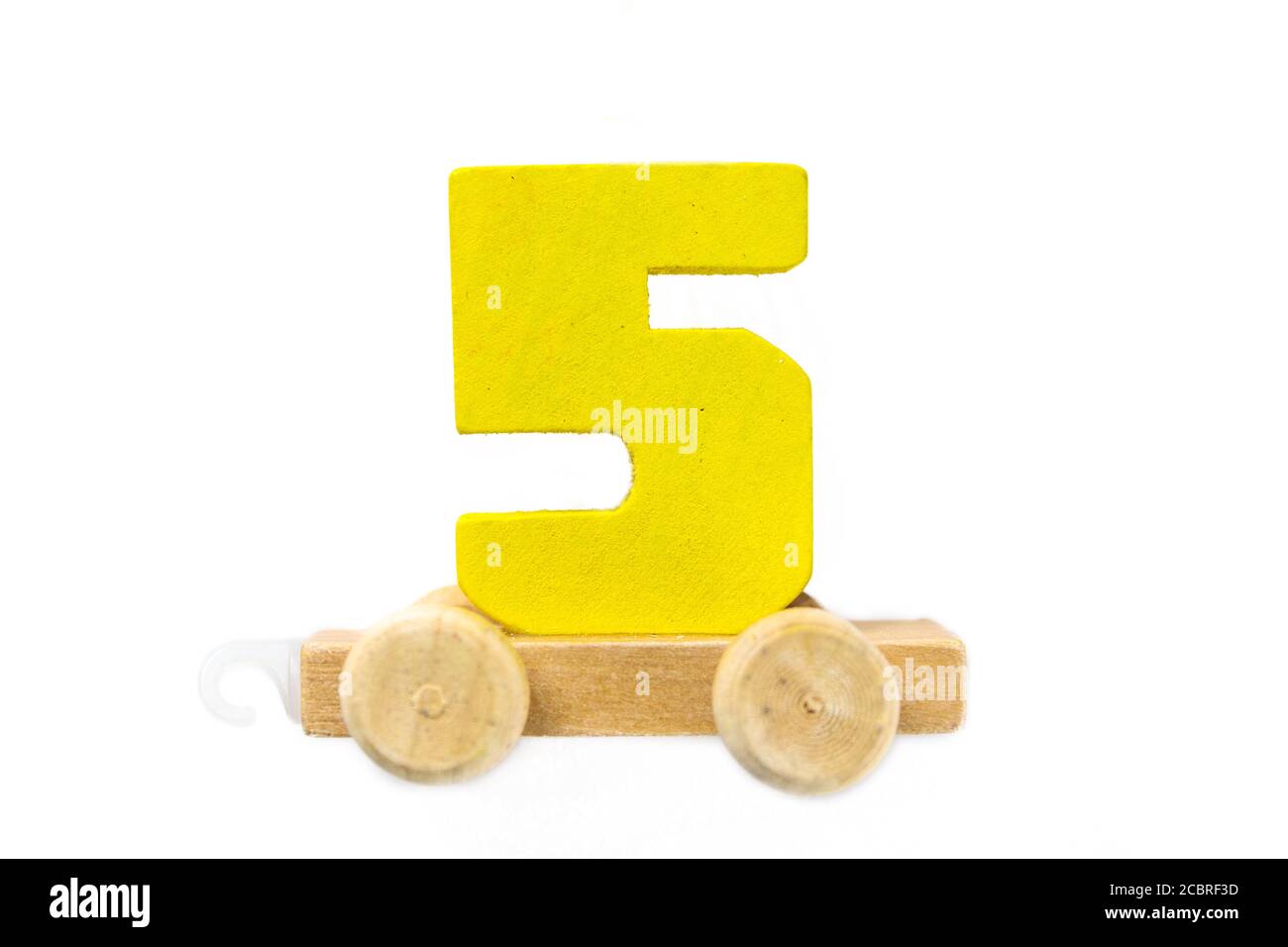 Wooden toy train with track numbers five. Learn, make. Wooden number ...