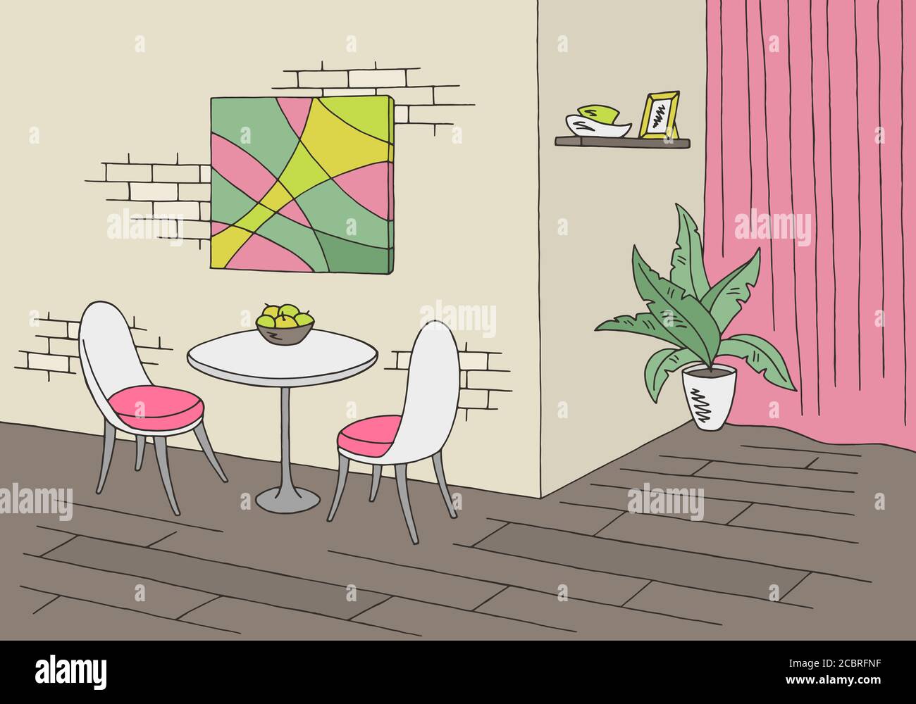 Dining room graphic color home interior sketch illustration vector ...