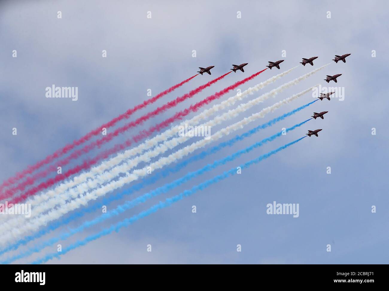 The Red Arrows fly over the Titanic slipway, the Titanic Museum and the ...