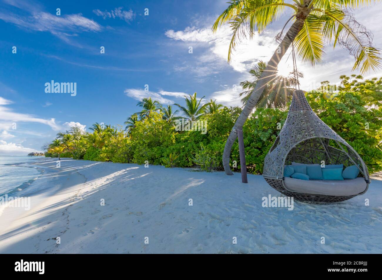 Tropical beach background as summer landscape with beach swing or ...
