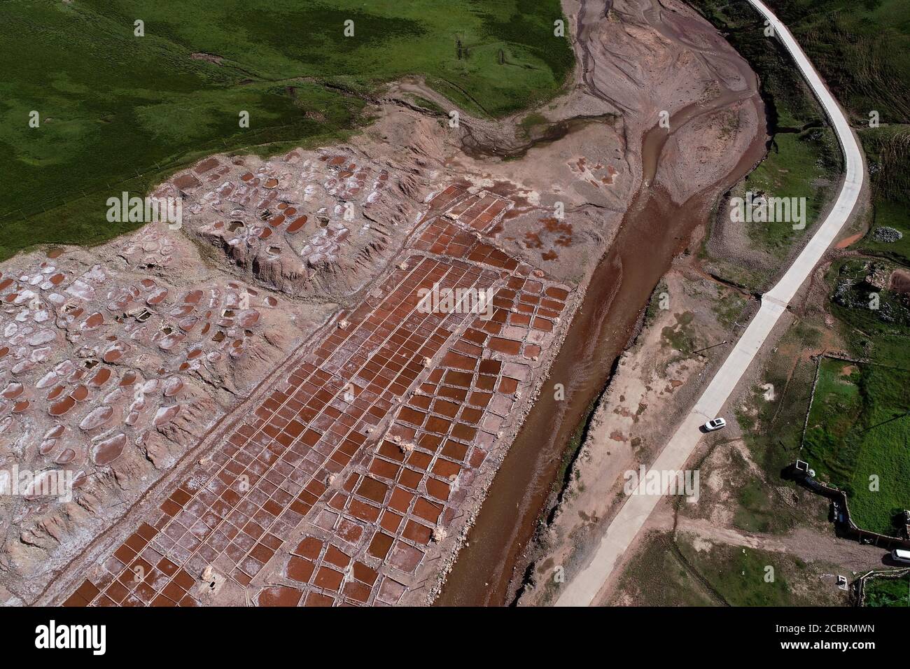 Yushu. 12th Aug, 2020. Aerial photo taken on Aug. 12, 2020 shows salt ...