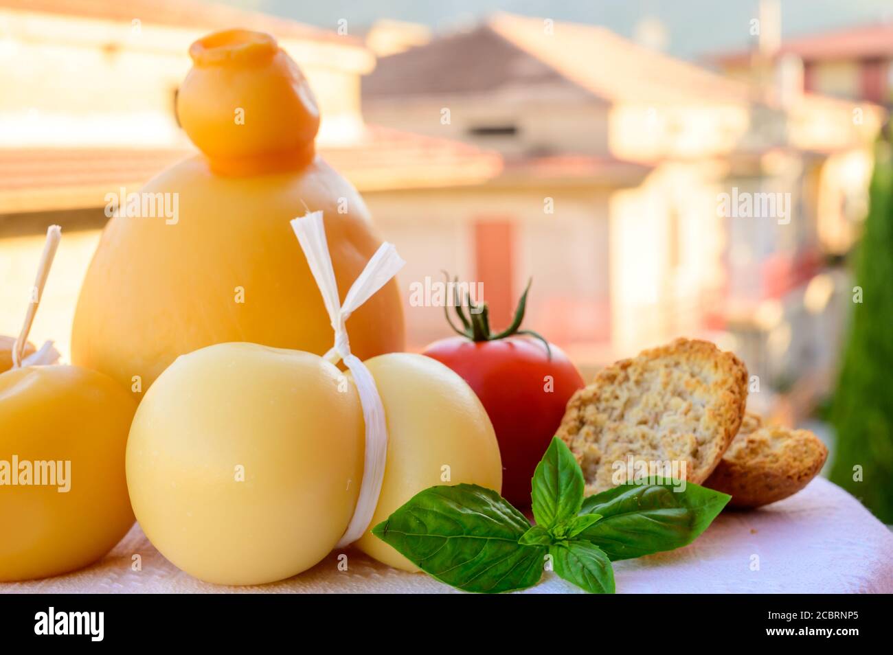 Cheese collection, Italian cheeses provolone, caciocavallo, scamorza ...