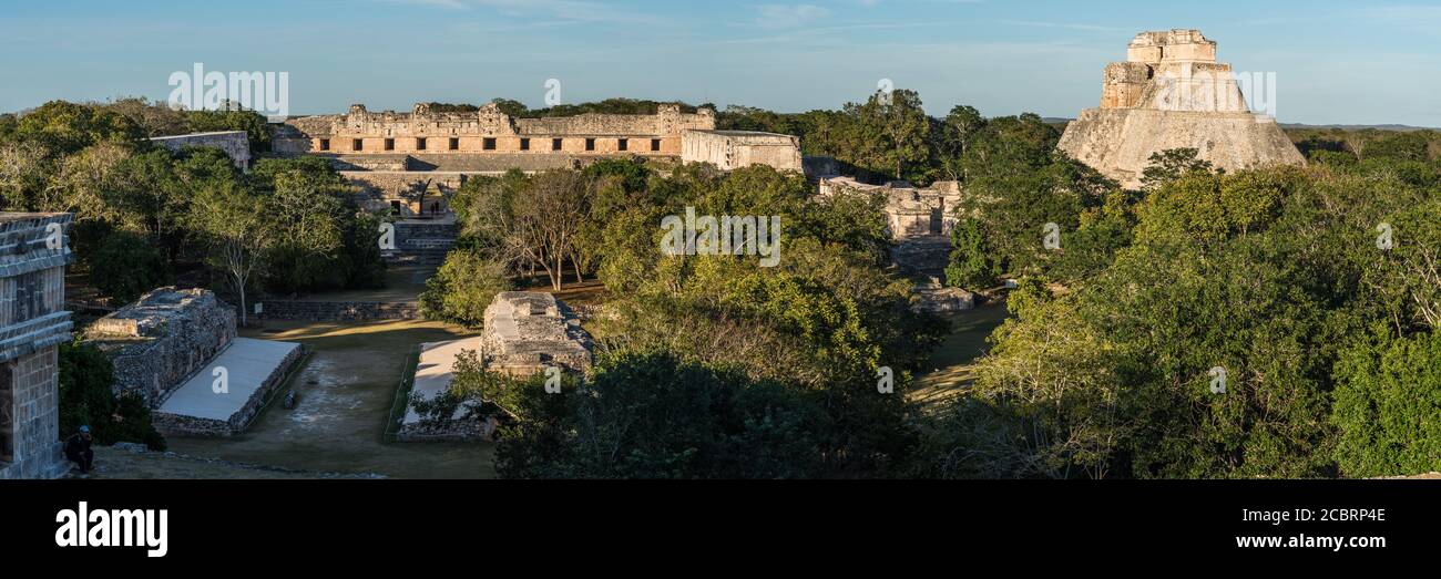 A view of the ceremonial ball court with the Nunnery behind in the pre ...