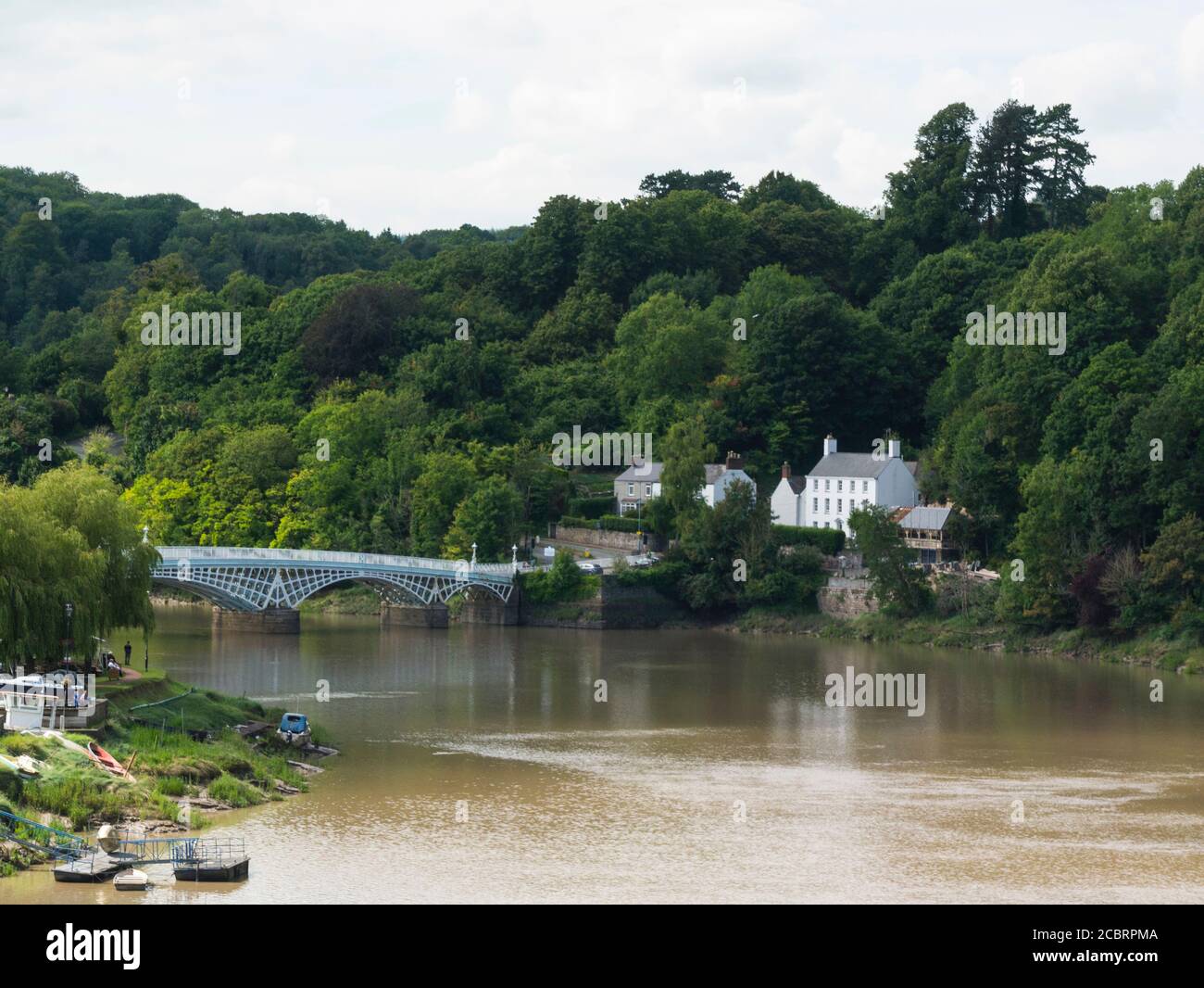View along River Wye to Old Wye Road Bridge Chepstow Monomouthshire ...