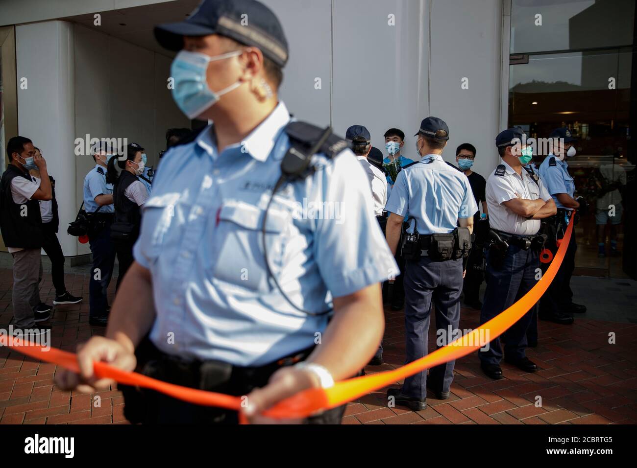 Hong Kong. 15th Aug, 2020. Police setup a cordon line during the ...