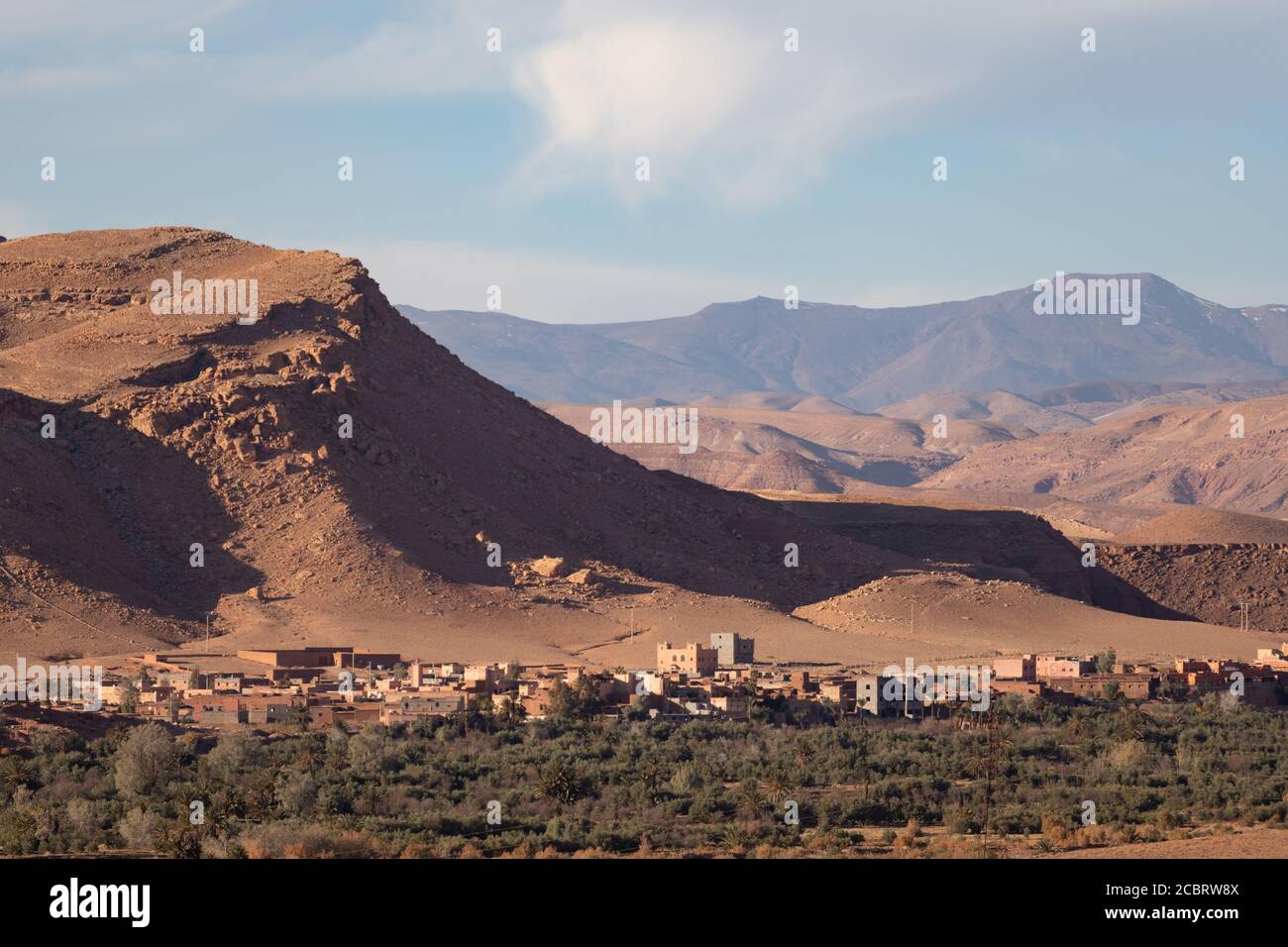 Atlas mts from Ait Ben Haddou ksar Morocco, ancient fortress that is ...