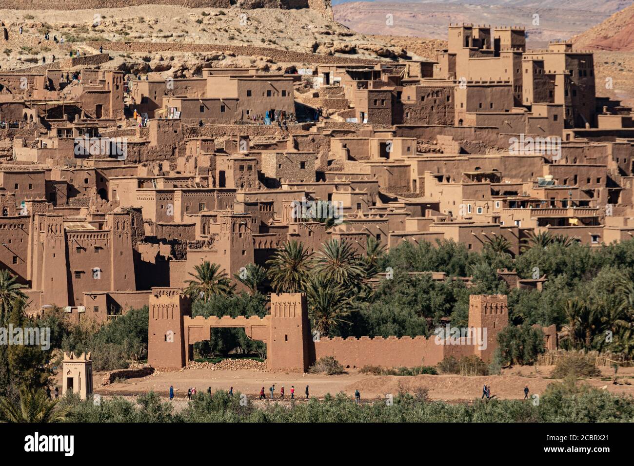 Ait Ben Haddou ksar Morocco, ancient fortress seen from high in new ...