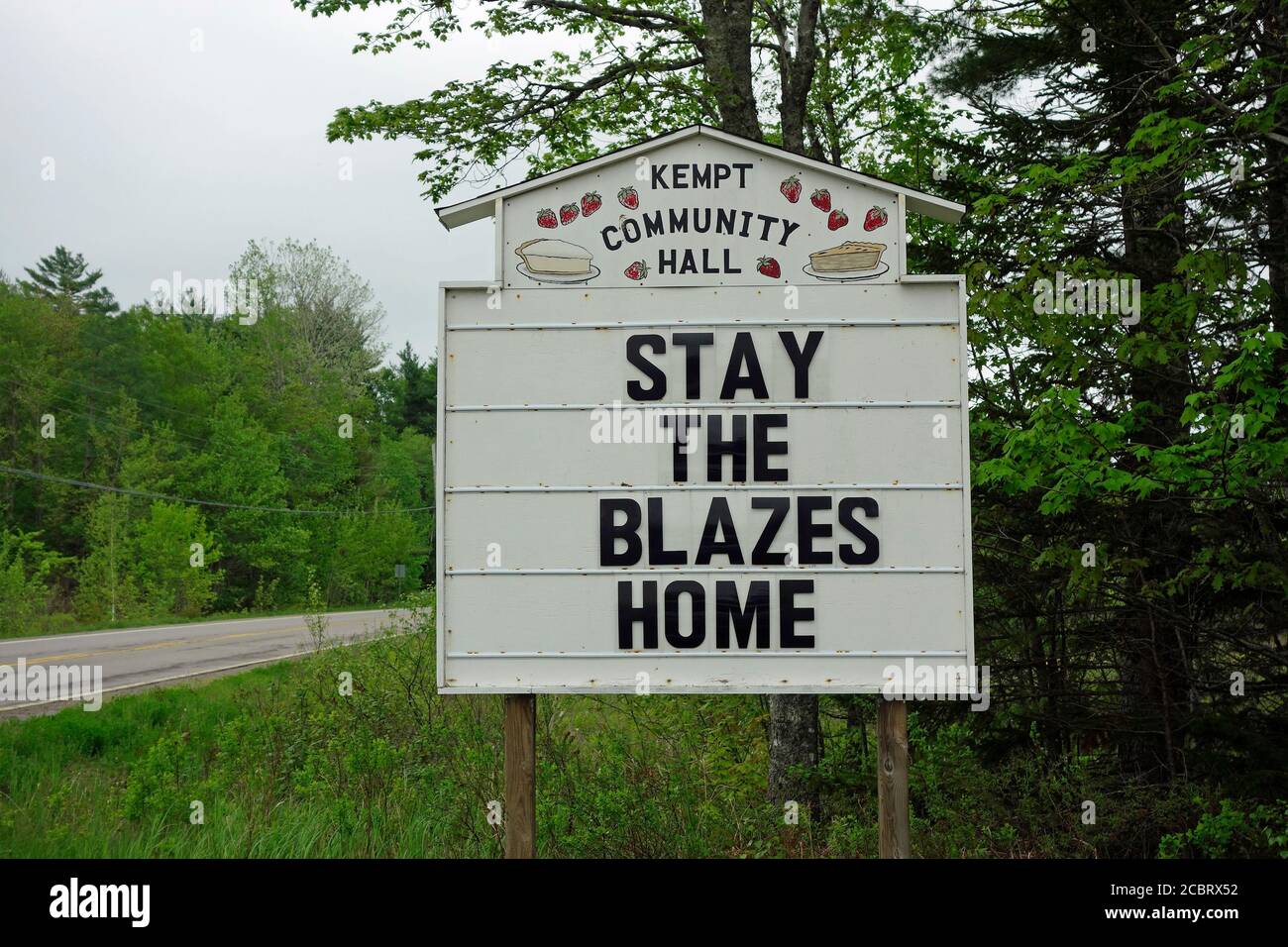 Stay the blazes home sign Stock Photo - Alamy