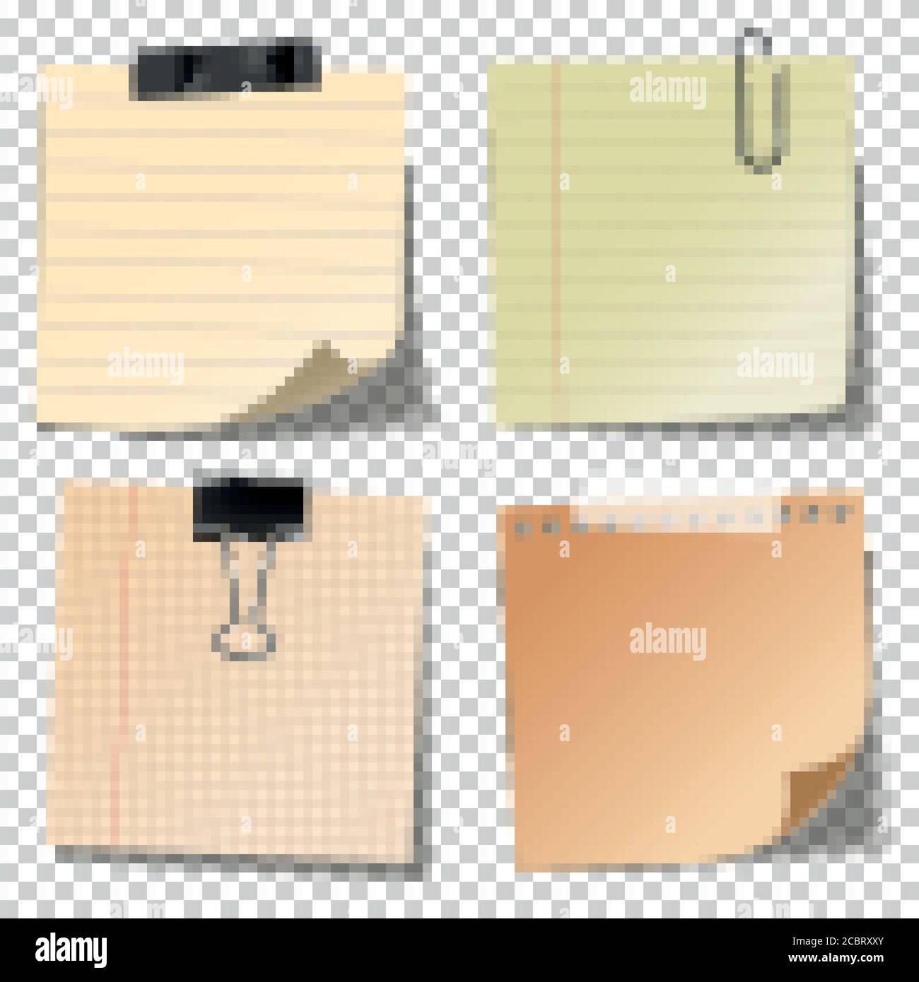 Realistic blank sticky notes with clip binder and adhesive tape ...