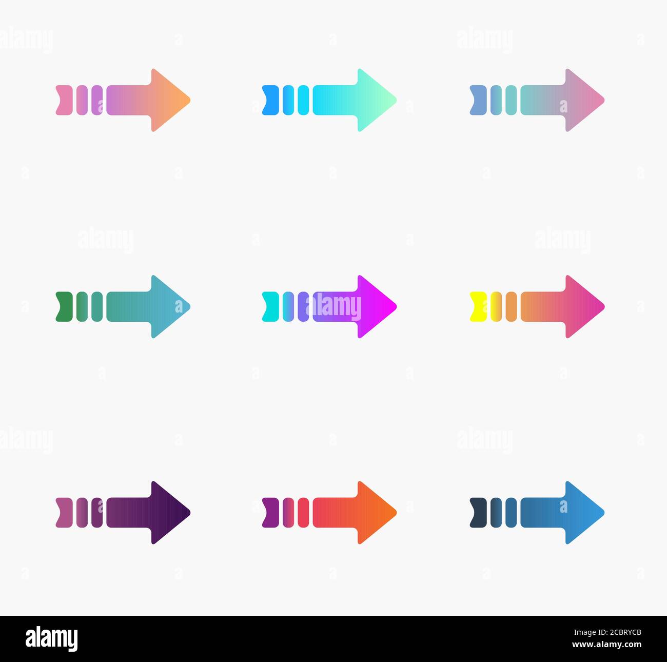 Set of bright gradient vector arrows with tail in sweet colors Stock ...