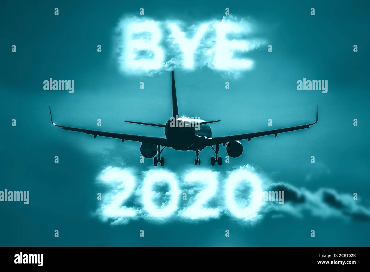 A plane flying into the distance. Cloud-shaped inscription - BYE 2020 ...