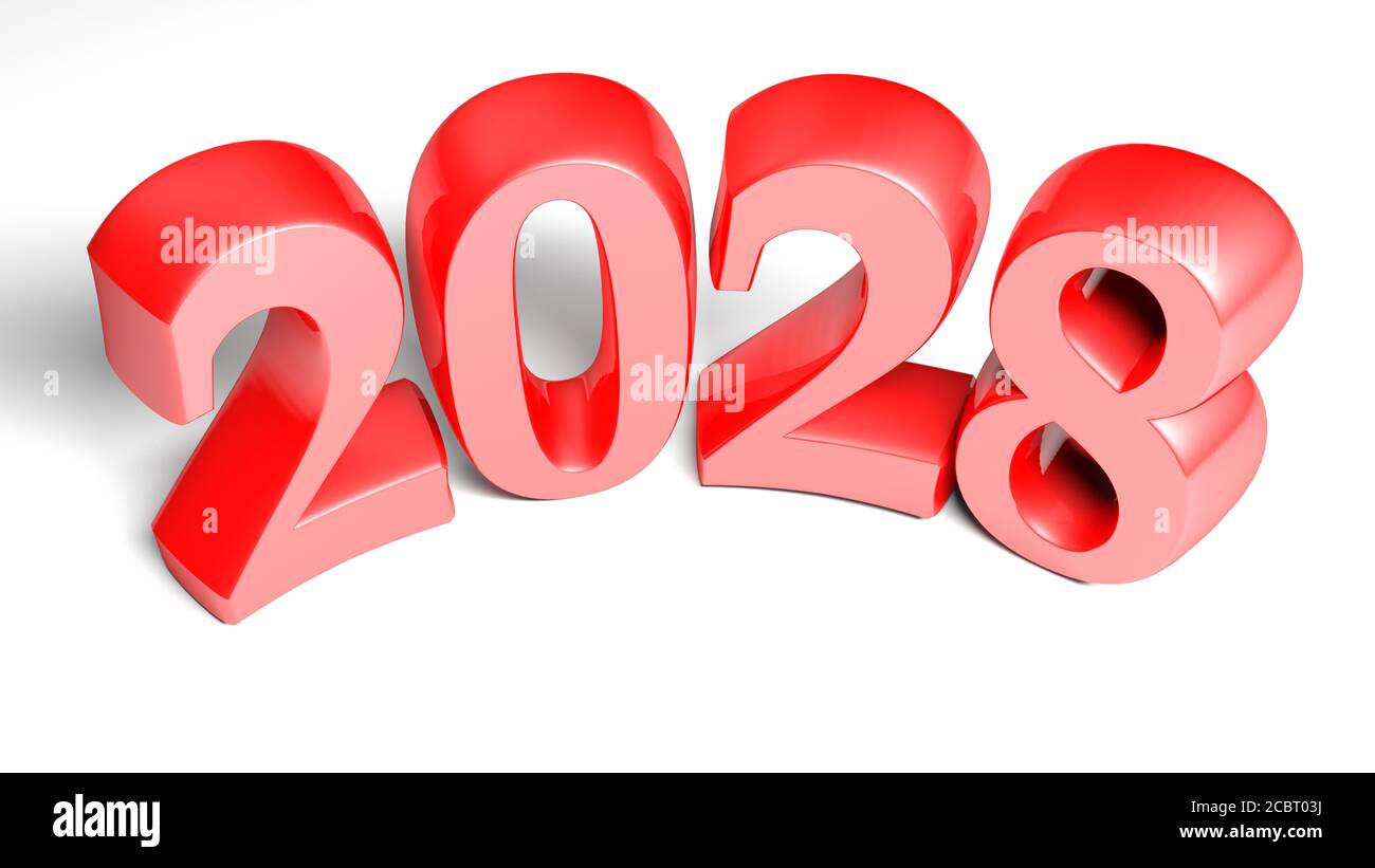 2028 red pink bent write isolated on white background - 3D rendering ...