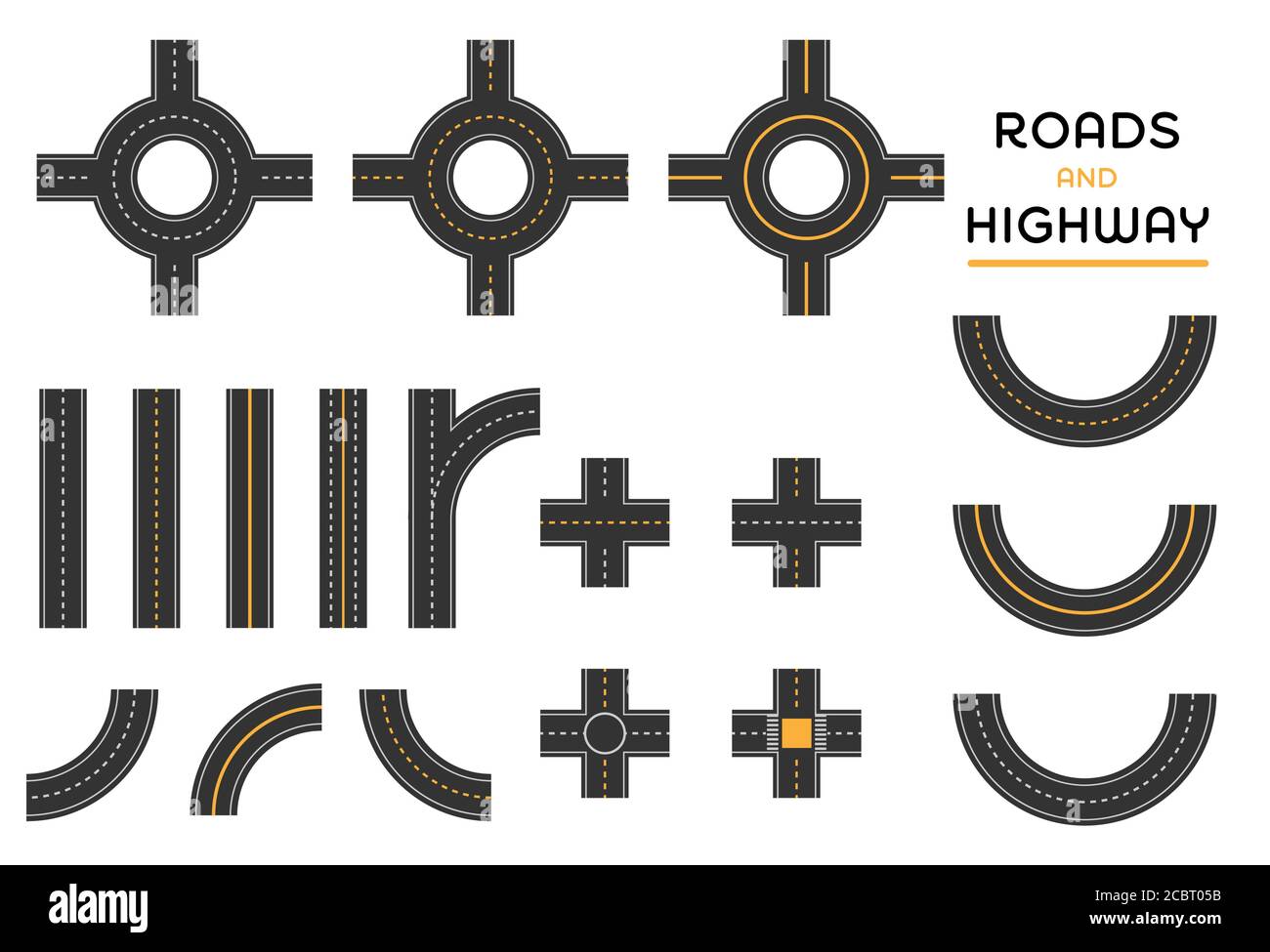 Roads and highway different intersection set of pieces, vector ...