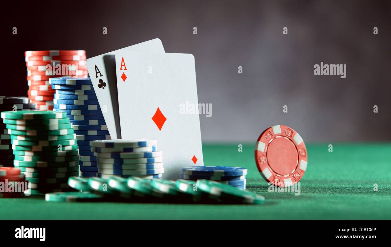 Poker still life with rotating poker chip . Concept of hazard gaming ...