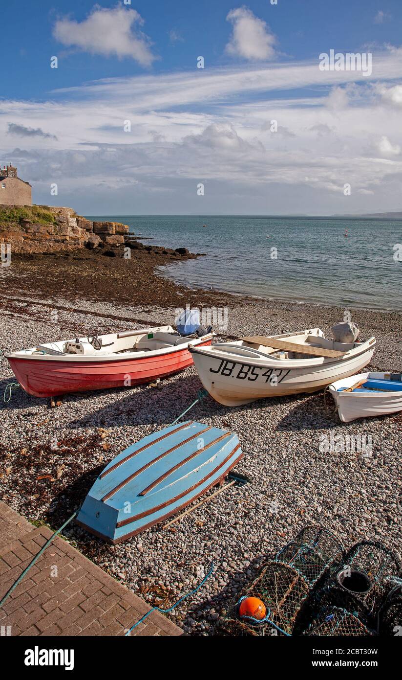 Moelfre Beach with motorised small boats Anglesey North Wales Europe ...
