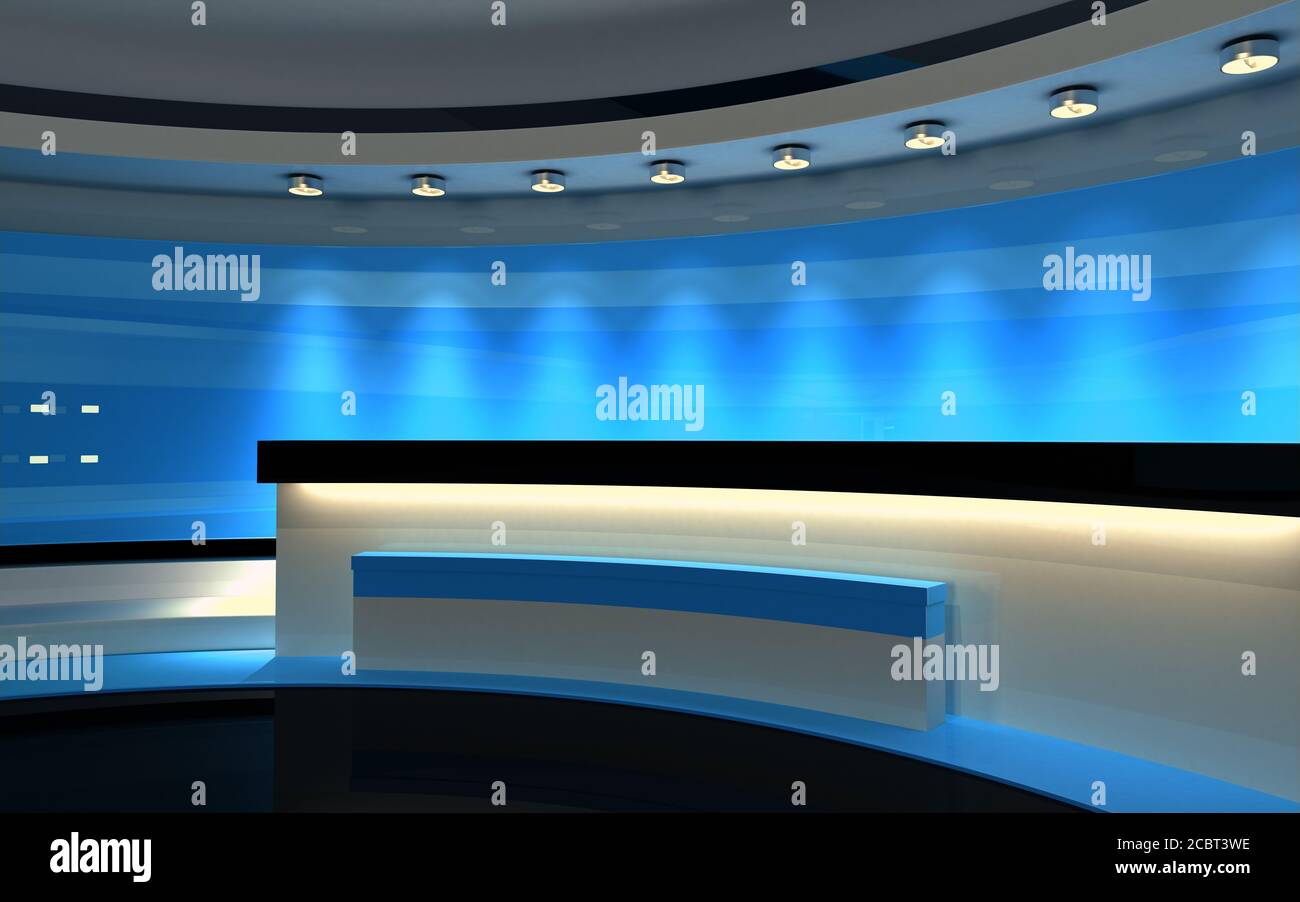 Studio. Blue studio. Tv Studio. News room. 3D rendering. 3D Stock Photo ...