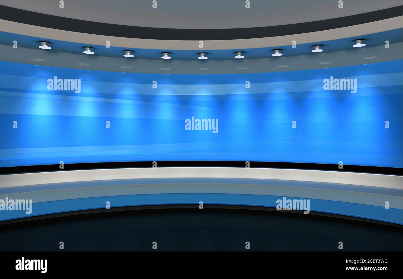 Studio. Blue studio. Tv Studio. News room. 3D rendering. 3D Stock Photo ...