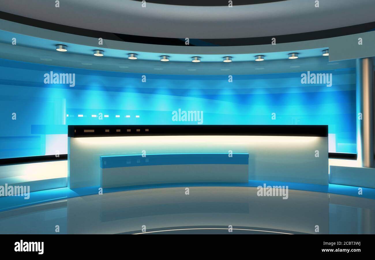 Studio. Tv Studio. News room. Breaking news. 3D rendering Stock Photo ...