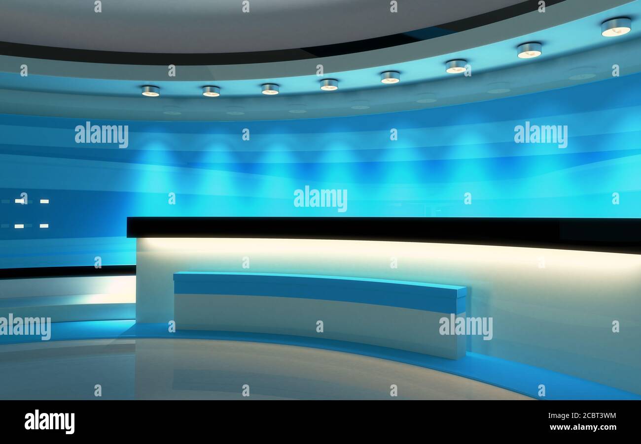 Studio. Tv Studio. News room. Breaking news. 3D rendering Stock Photo ...