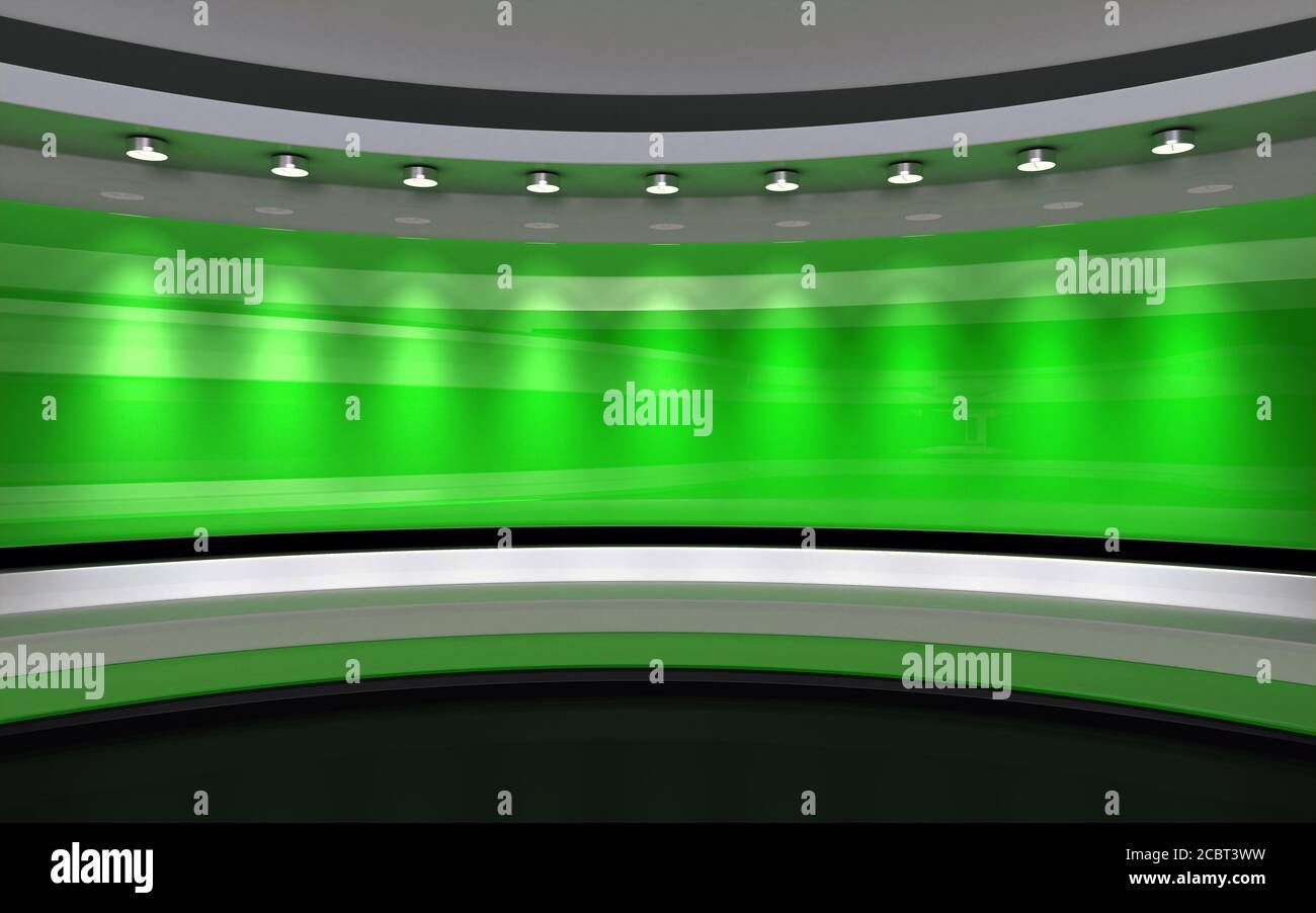 Studio. Green studio. Tv Studio. News room. 3D rendering. 3D Stock ...