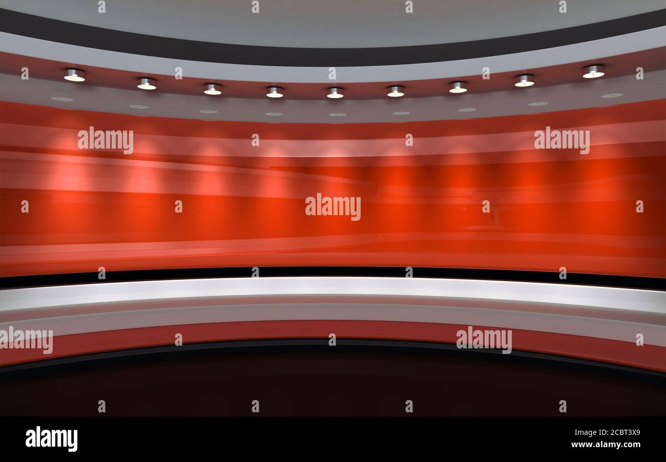 Studio. Red studio. Tv Studio. News room. 3D rendering. 3D Stock Photo ...