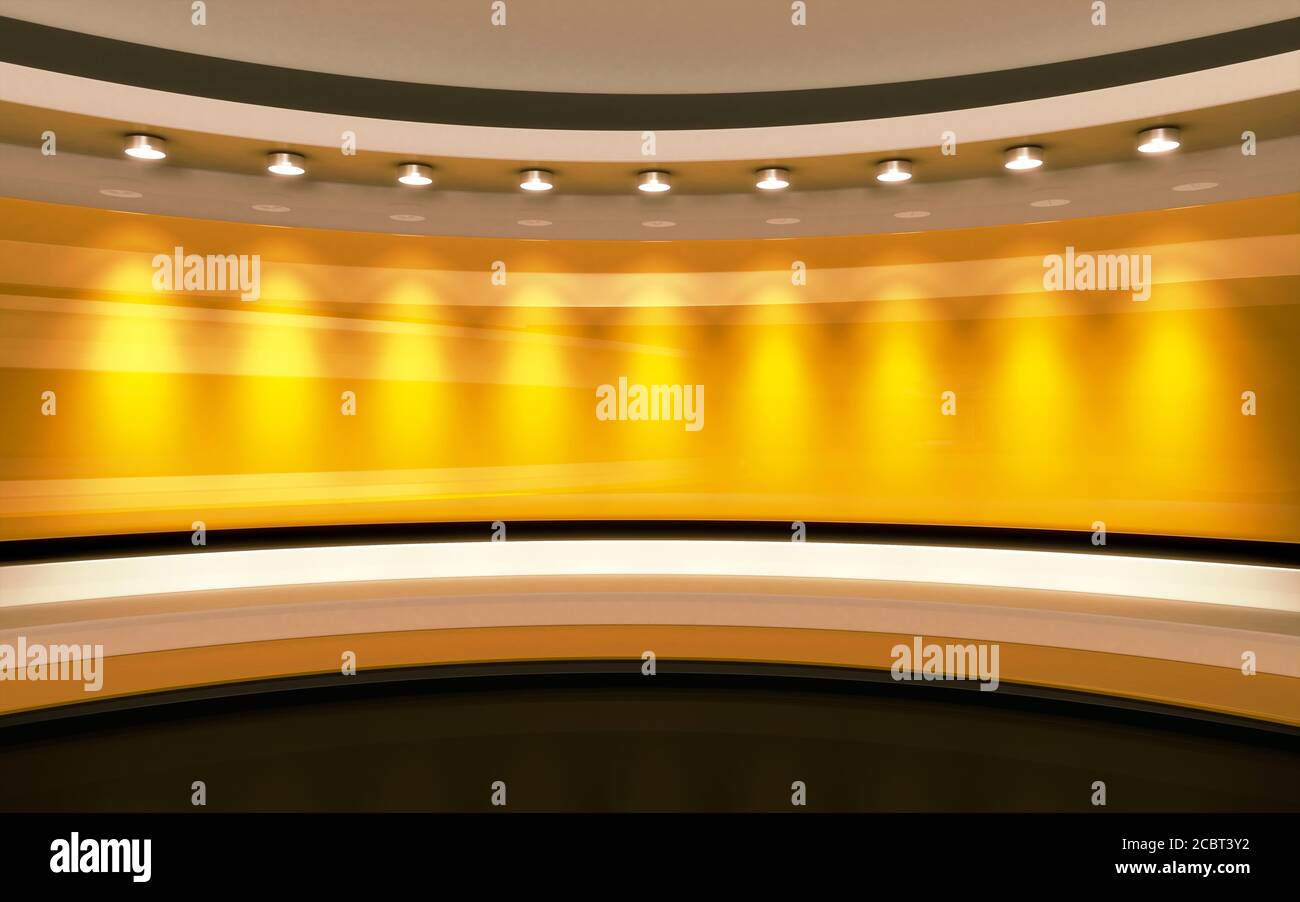 Studio. Yellow studio. Tv Studio. News room. 3D rendering. 3D Stock ...