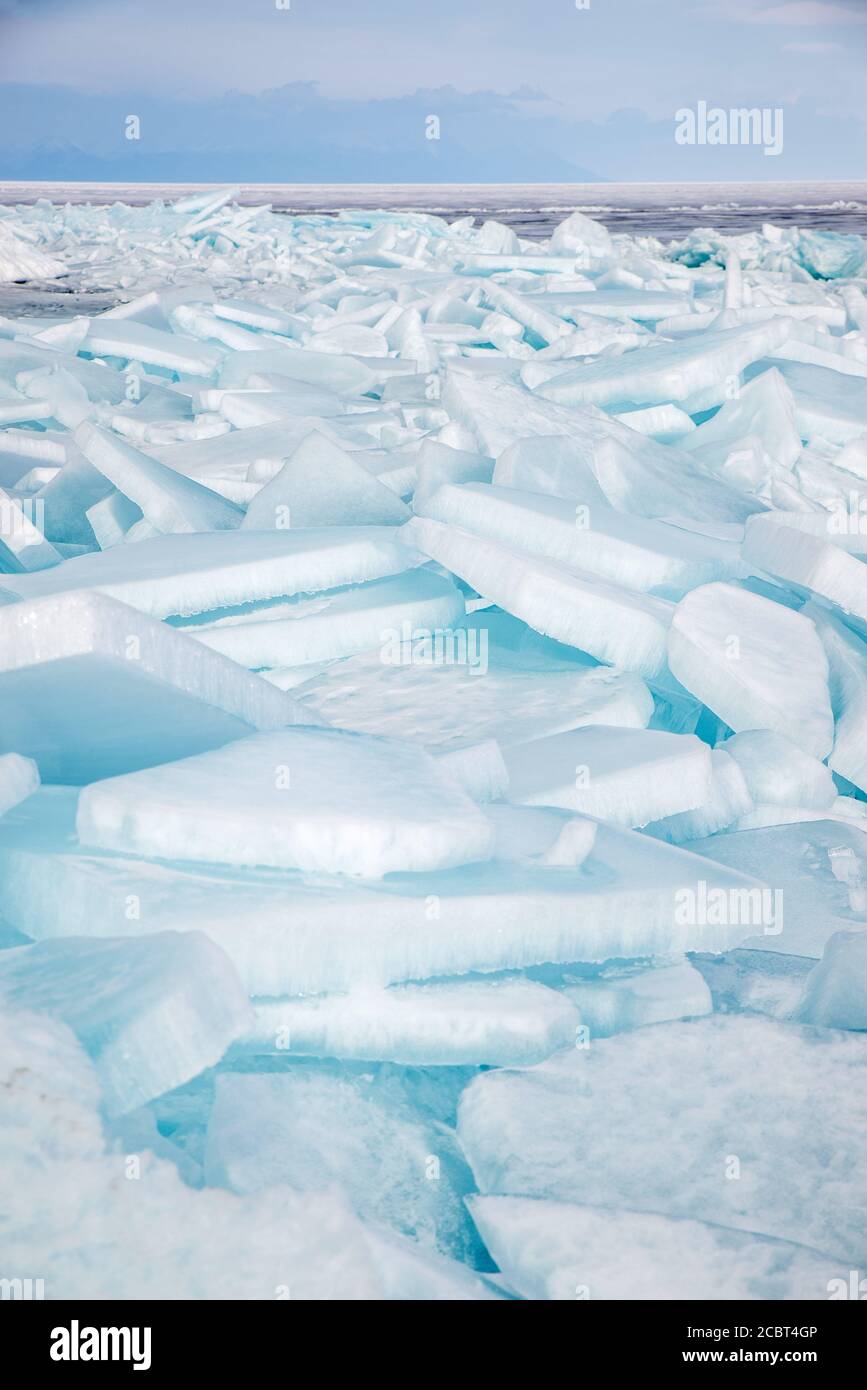 Ice blocks on frozen surface of Lake Baikal, Russia Stock Photo - Alamy