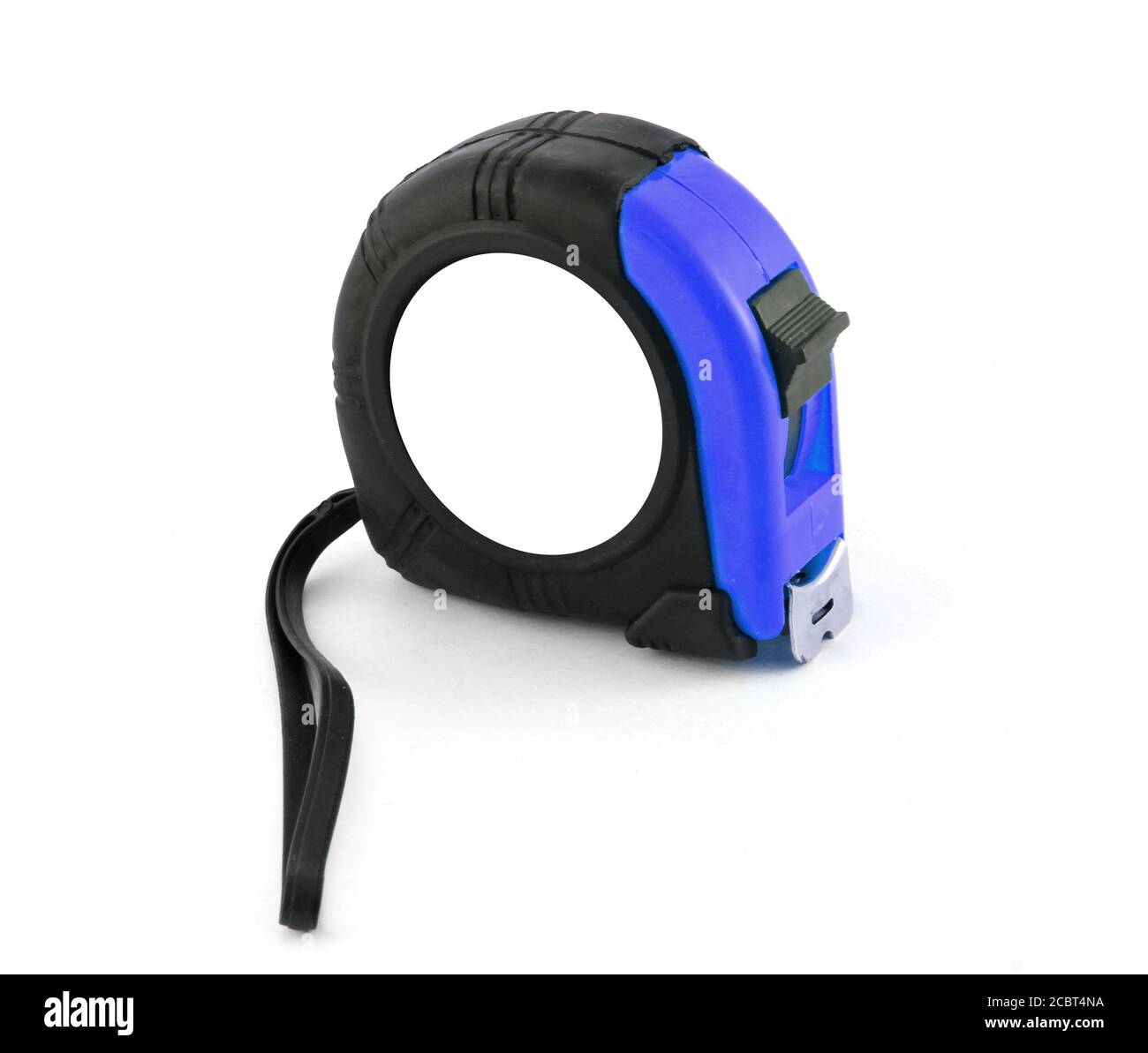 Blue tape measure isolated on white background. There is a white space ...