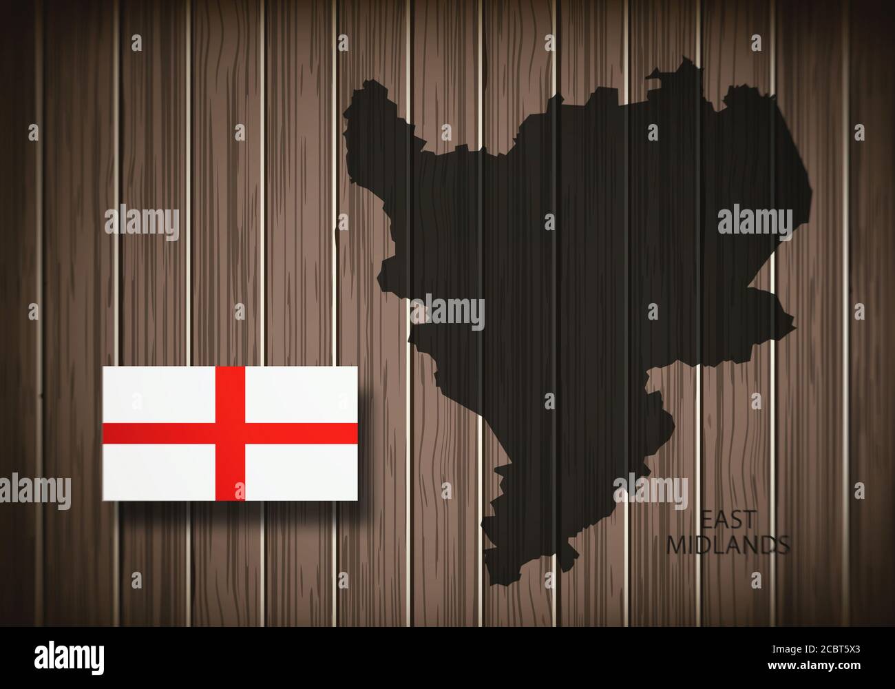 Map of the East Midlands, region of England and the flag of England, on ...