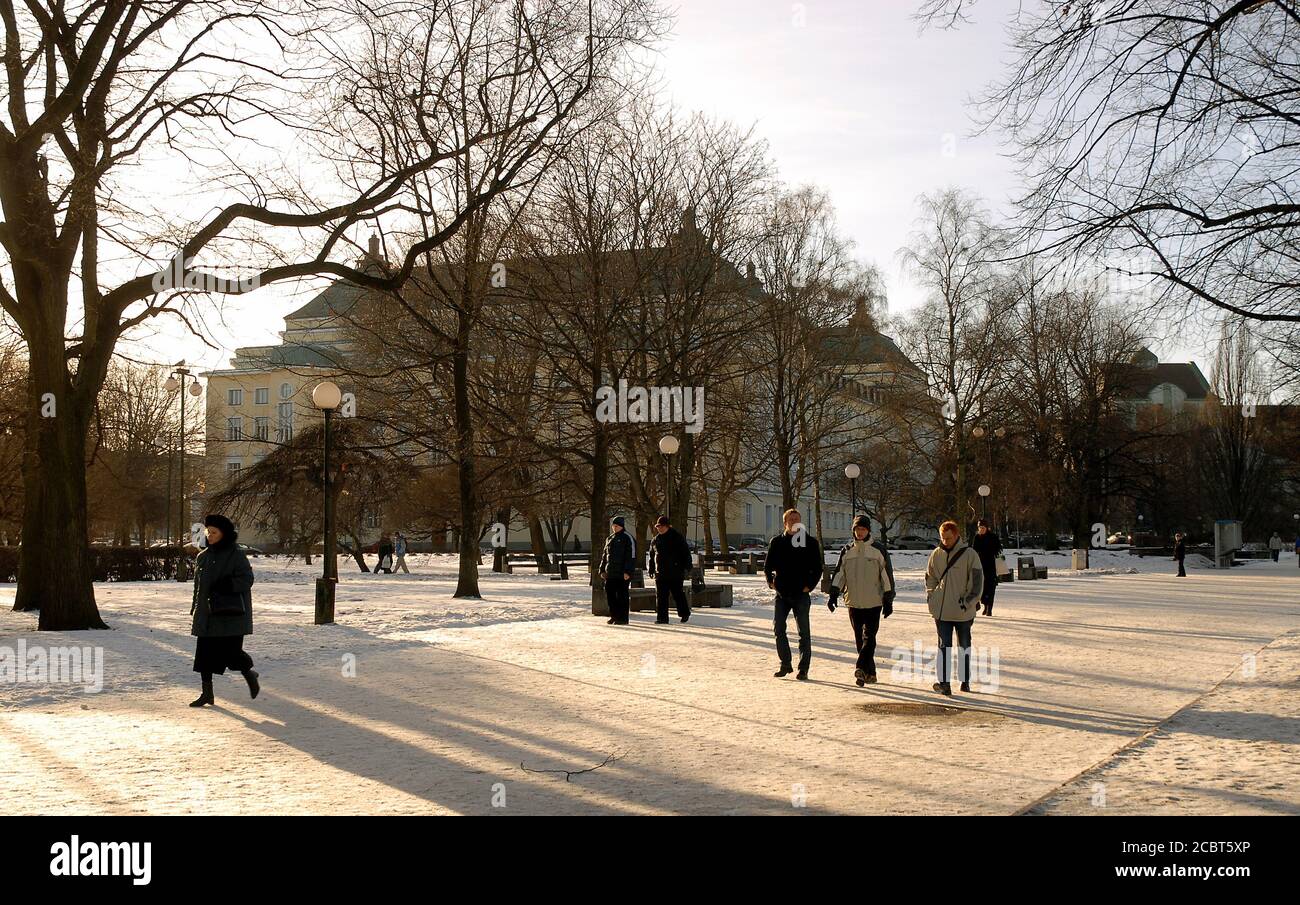 People walking in Tammsaare Park in Tallinn, Estonia. The Estonian ...