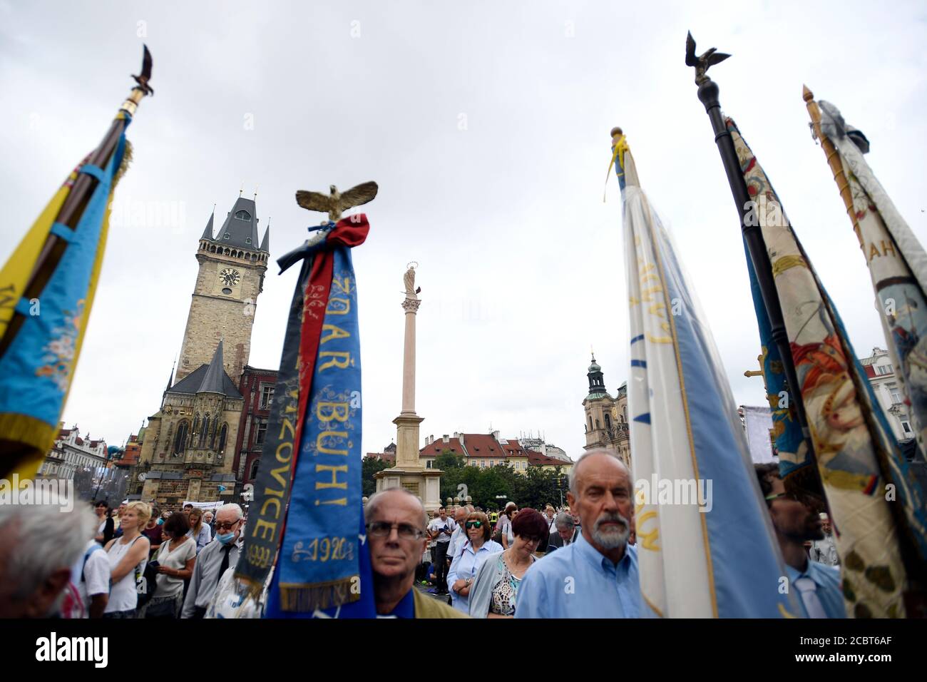 Participants in the blessing of a revived Virgin Mary column, a replica ...