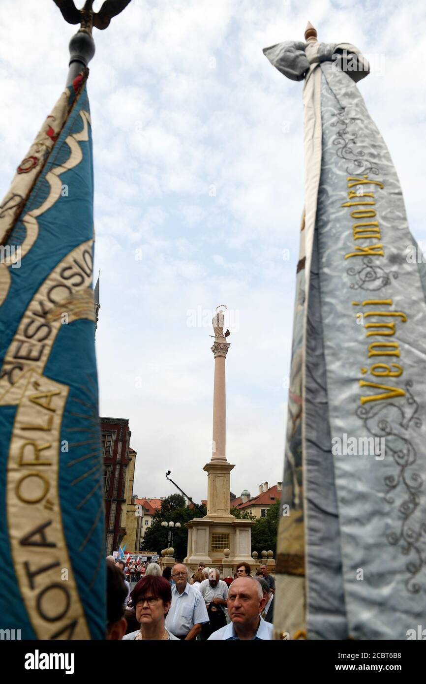 Participants in the blessing of a revived Virgin Mary column, a replica ...