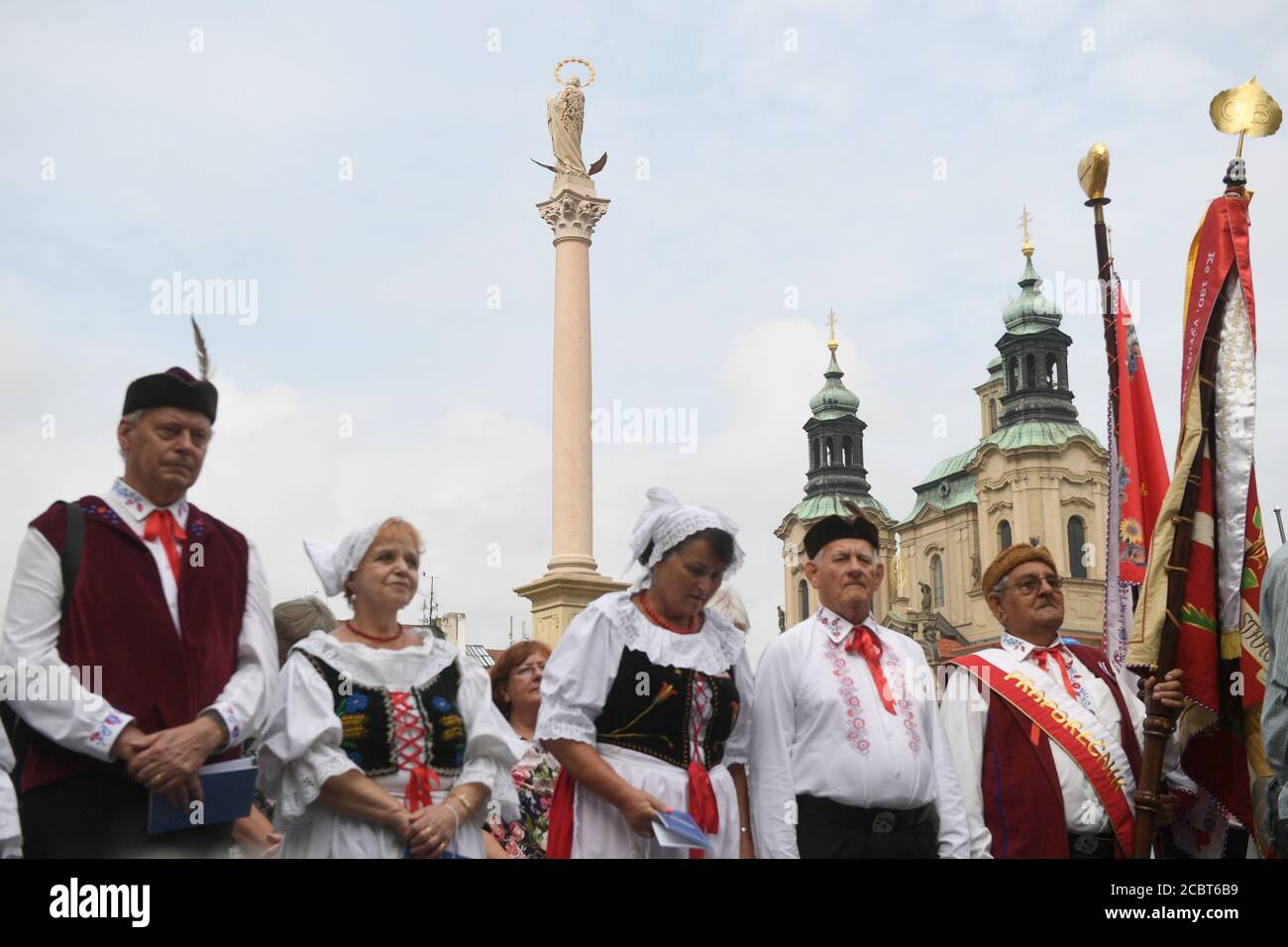 Participants in the blessing of a revived Virgin Mary column, a replica ...