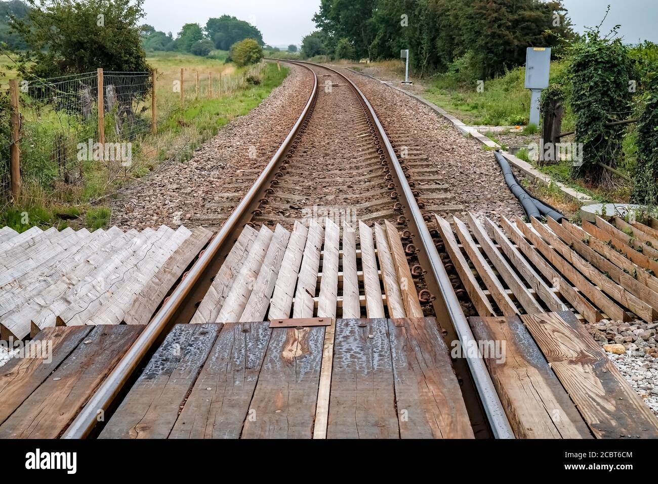 A view down the rail tracks from the pedestrian crossing in the Norfolk ...
