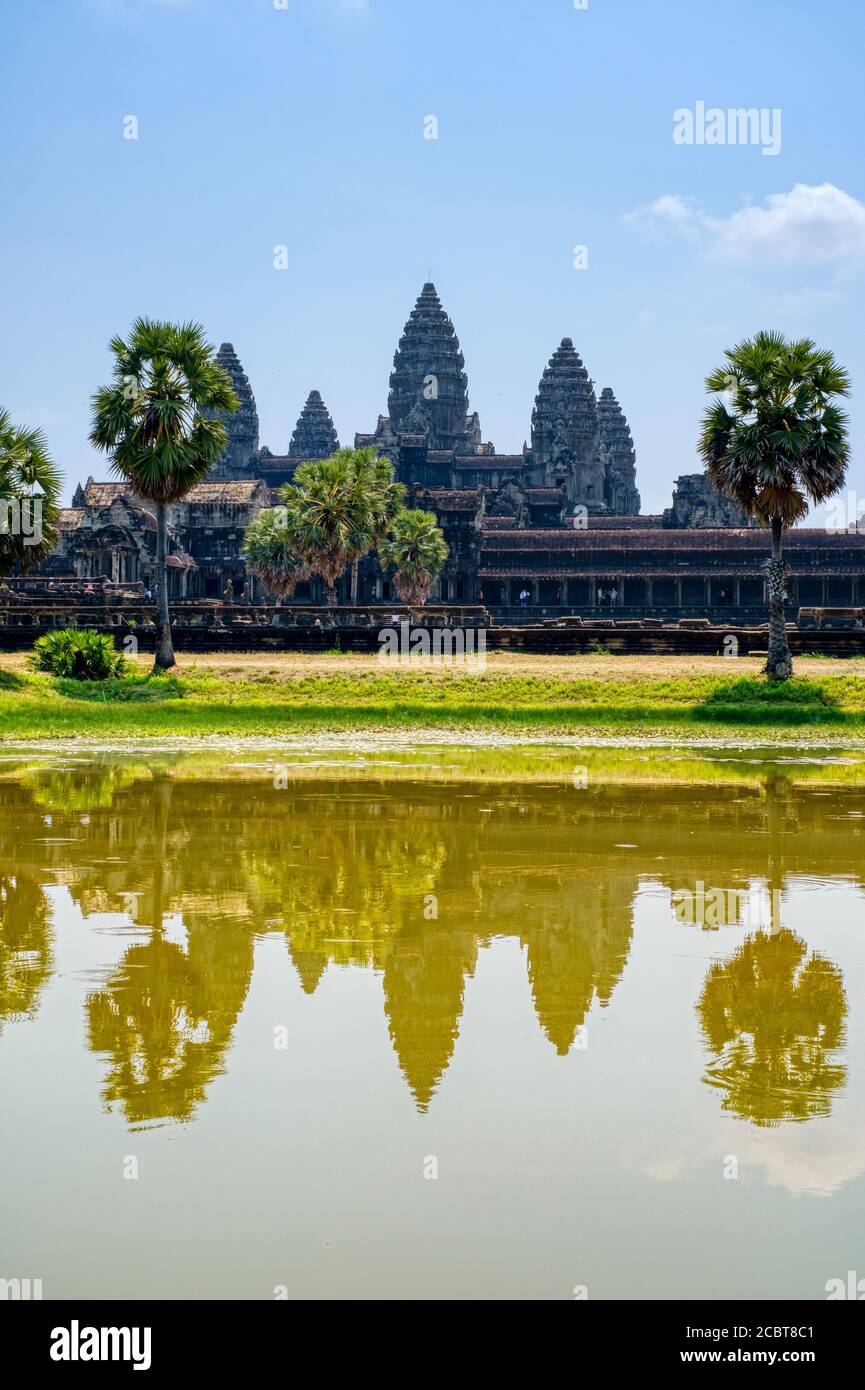 Angkor Wat, Siem Reap, Cambodia, vertical photo in HDR with lake ...