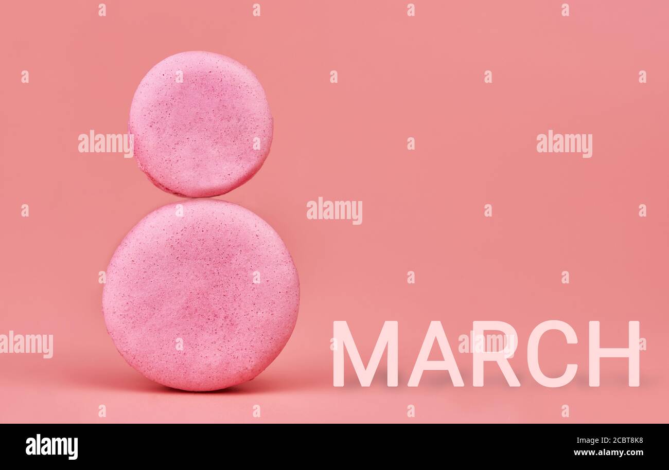 8 March macaroons. International Womens Day celebrate concept, copy ...