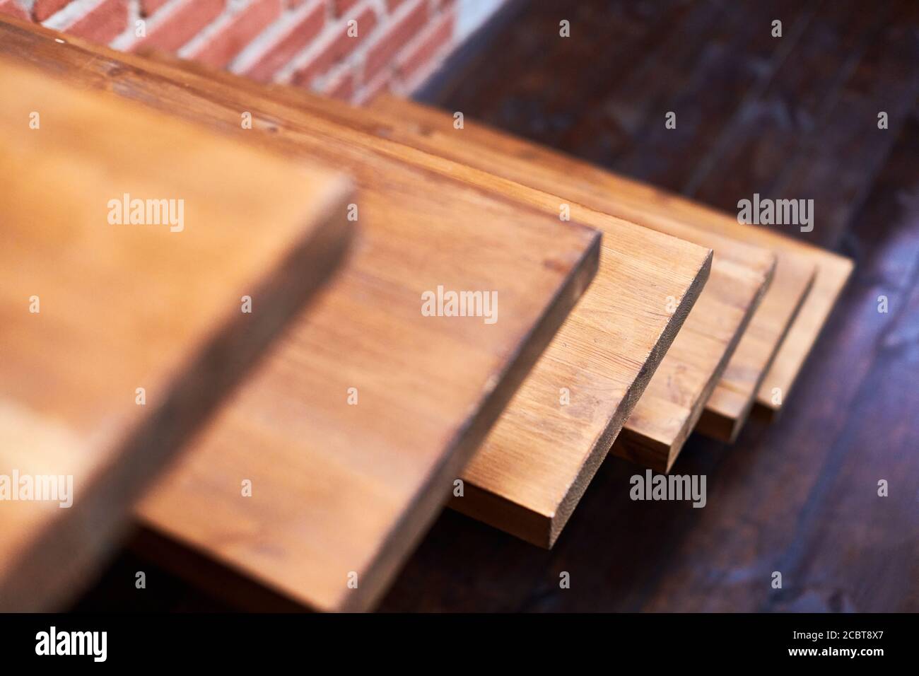 Stairs in loft apartment. Staircase without railing. Modern hipster ...