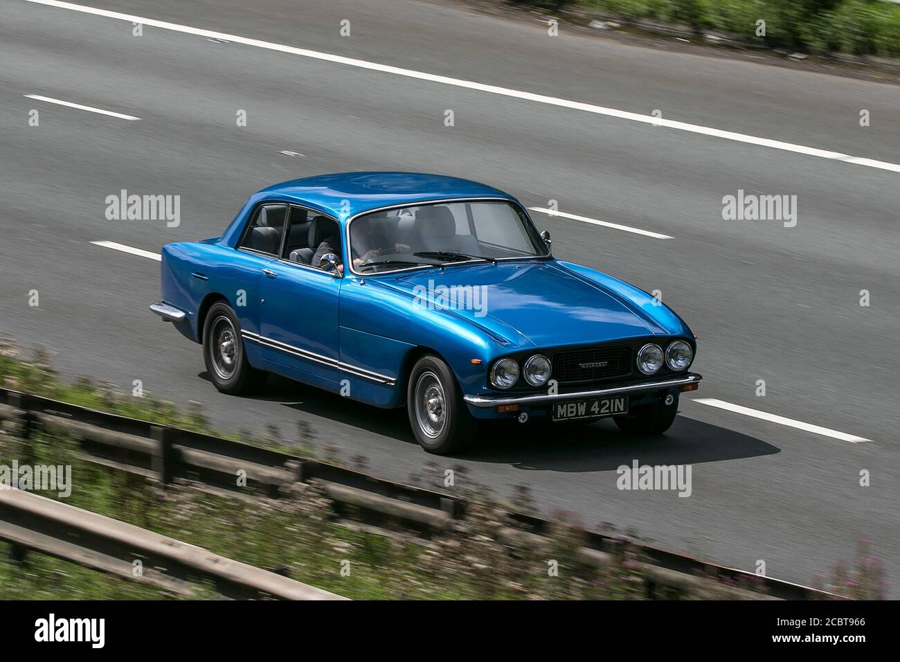 MBW421N 1975 Bristol 411 Series 4 (Blmc) Blue Car driving on the M6 ...