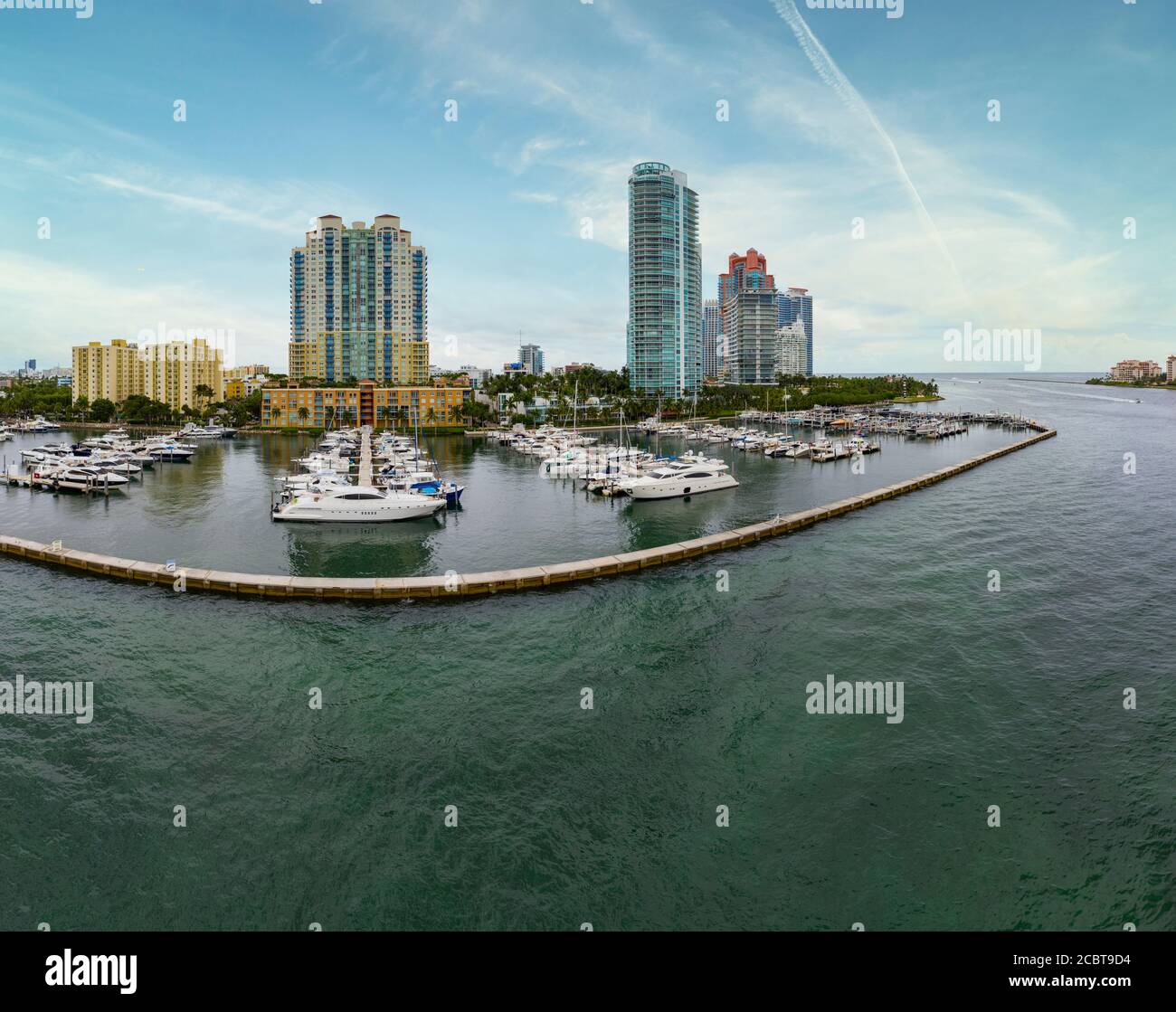 Aerial photo Miami Beach Marina perimeter dock luxury yachts in boat ...