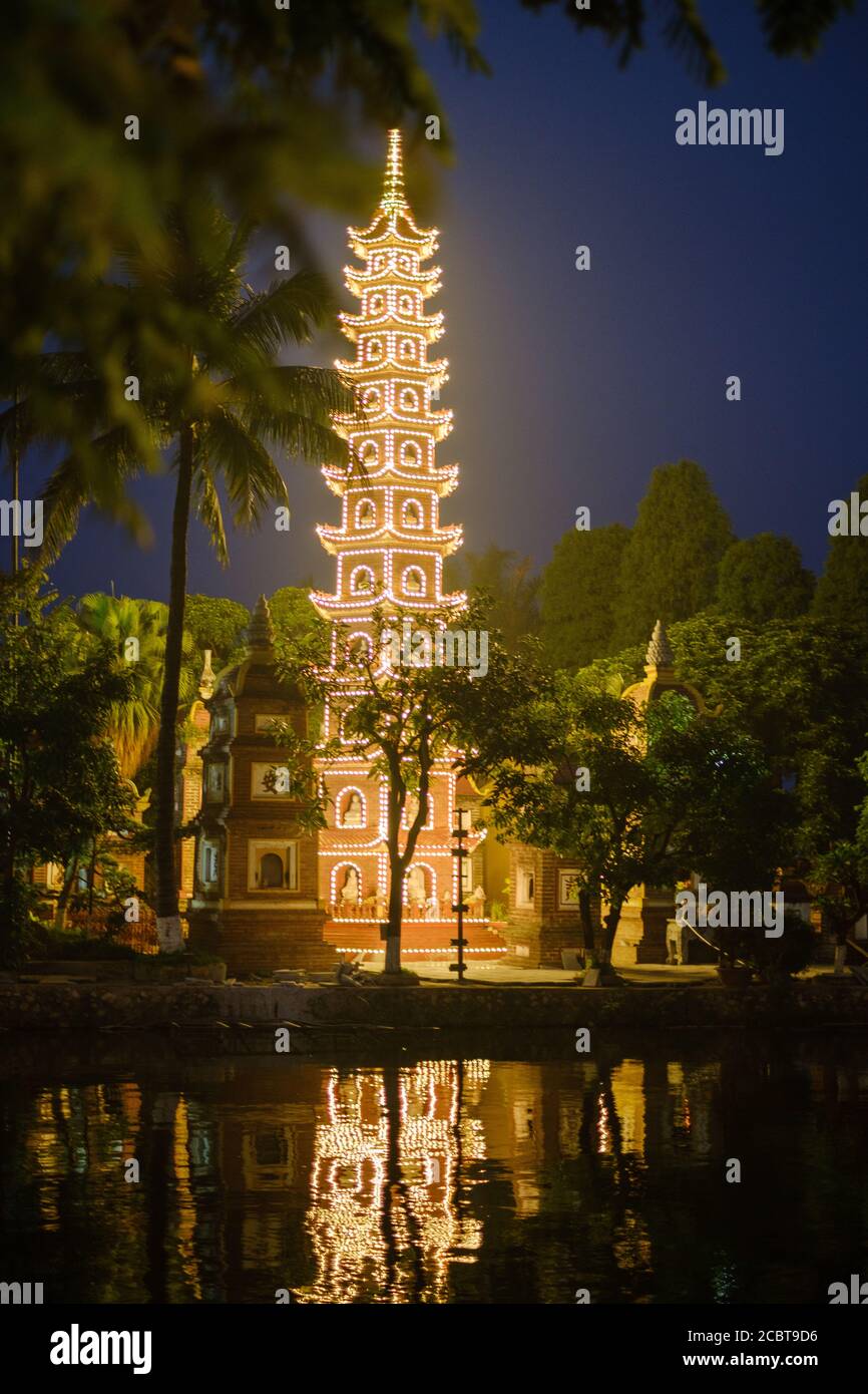 Tran Quoc Pagoda (Chua Tran Quoc), Tower. Hanoi. Vietnam.Night view ...
