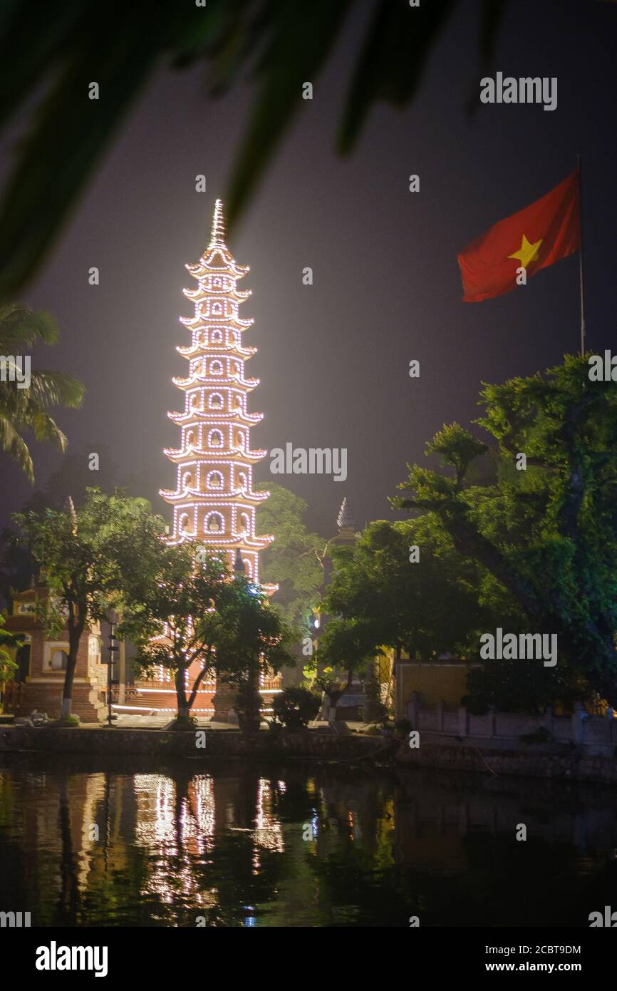 Tran Quoc Pagoda (Chua Tran Quoc), Tower. Hanoi. Vietnam.Night view ...