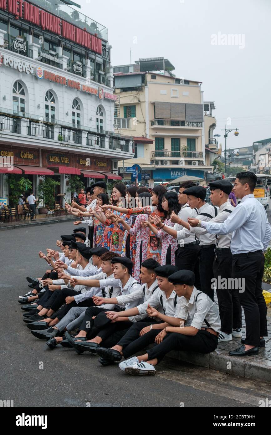 Hanoi, Vietnam - April 15 2019: Hanoi school event in Hang Bai Street ...