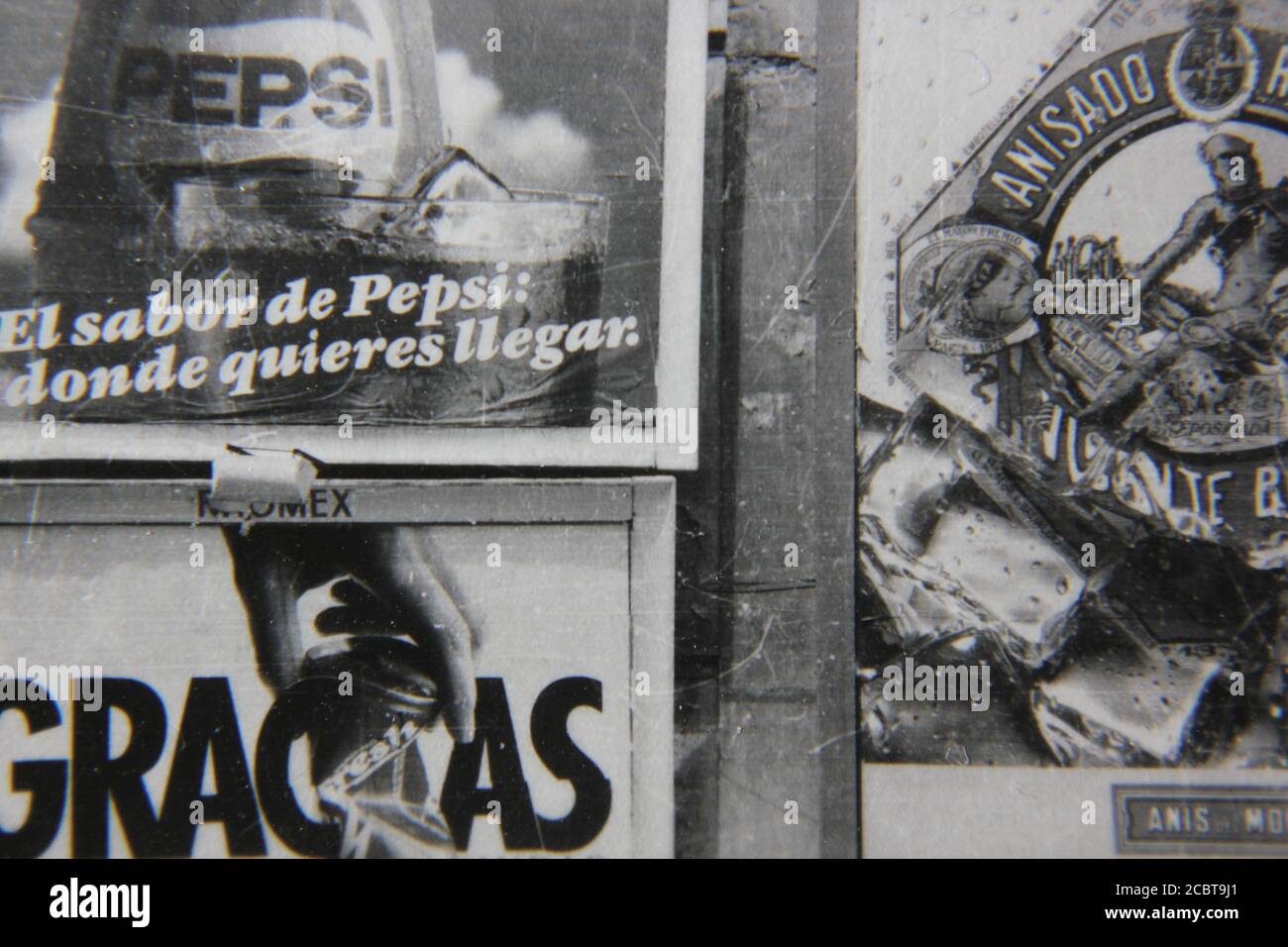 Fine 1970s vintage black and white photography of Spanish ads of ...