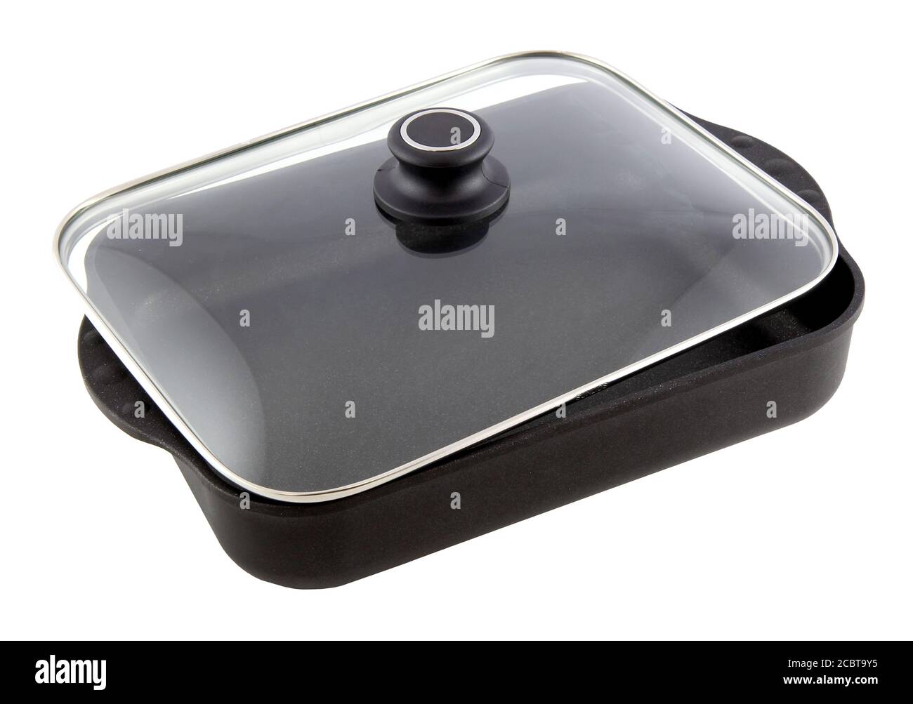 Teflon baking pan with glass lid isolated on white background Stock ...