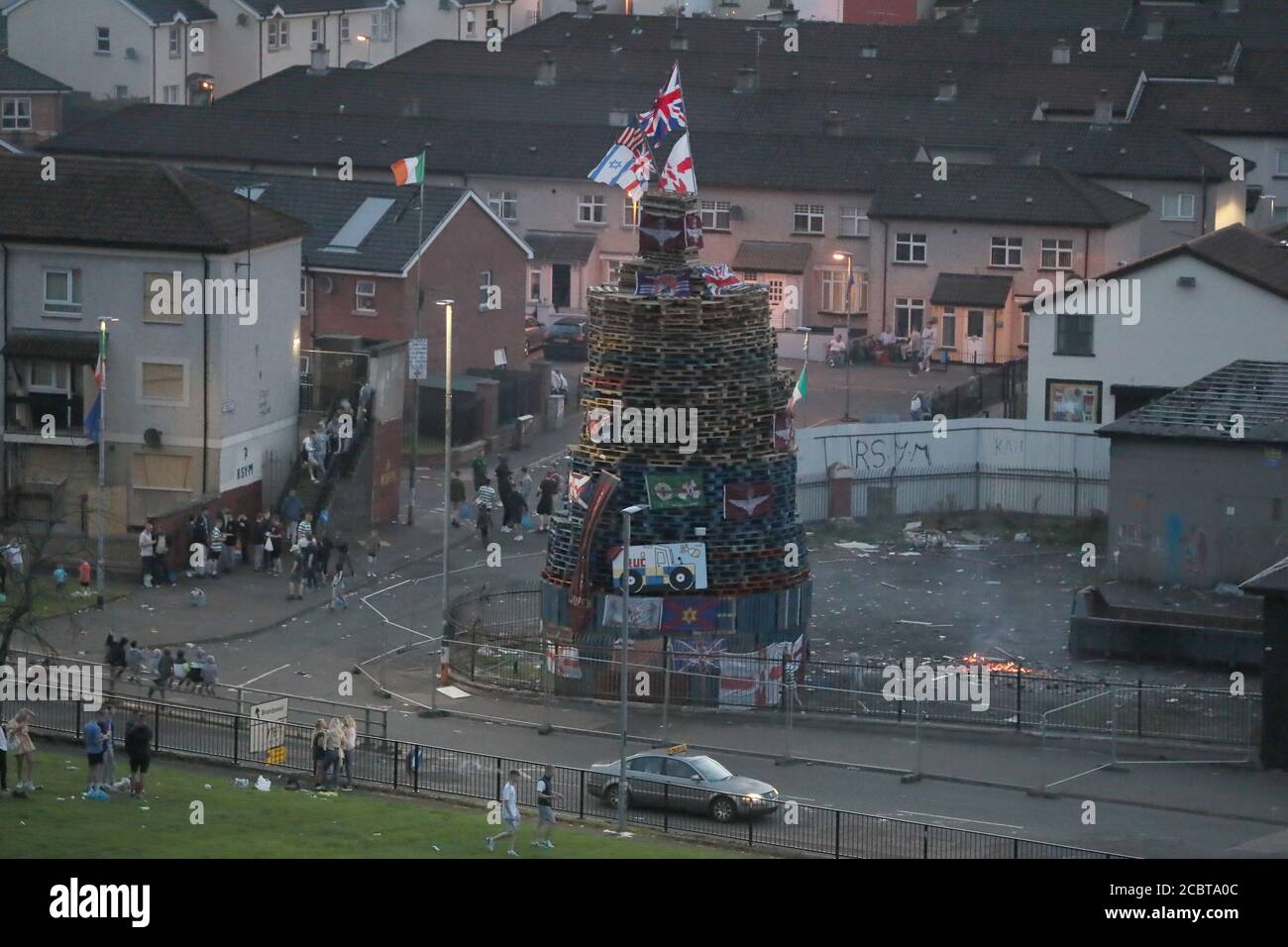 The giant bonfire in the Bogside area of Londonderry, to mark the ...